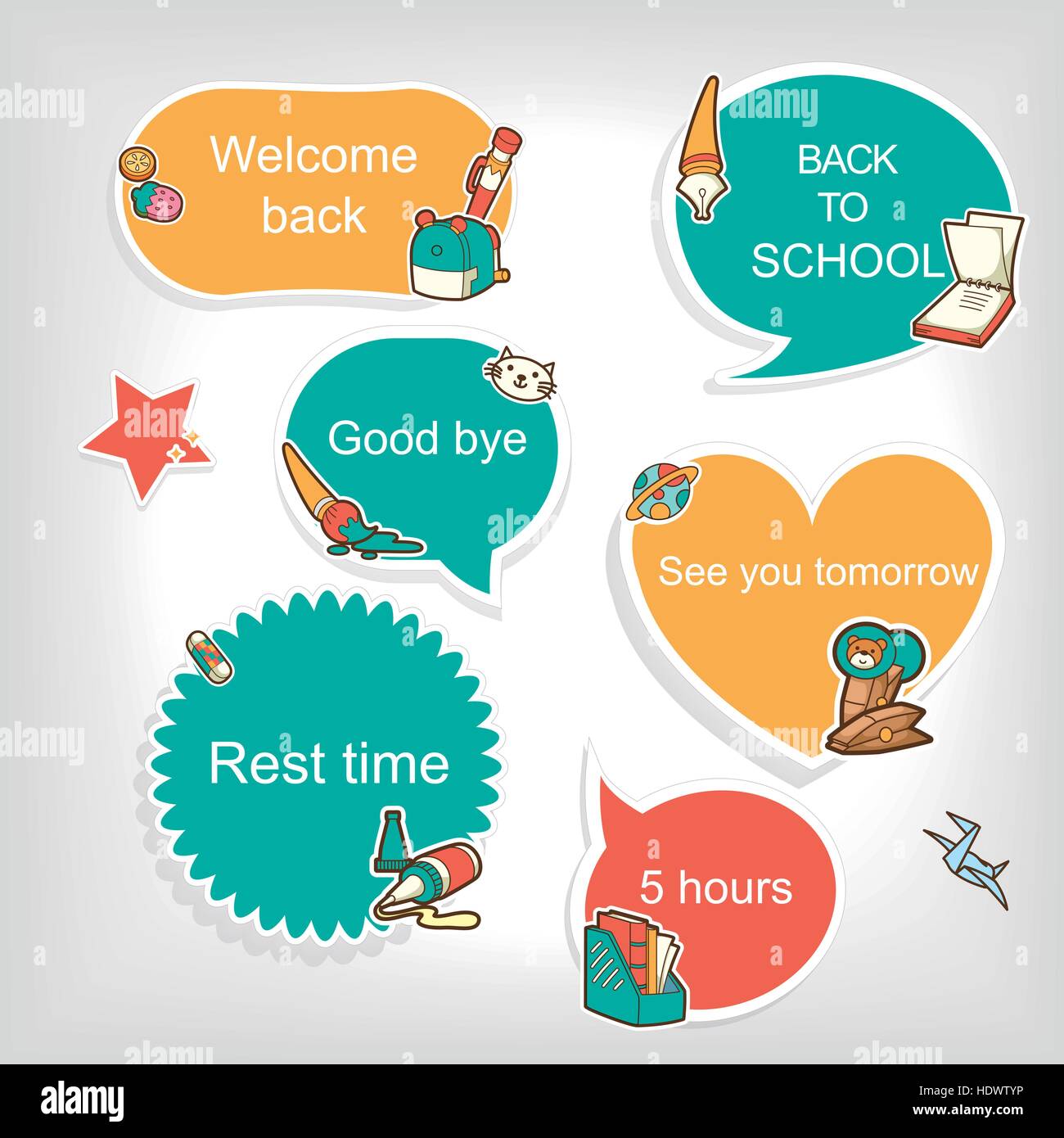 lovable education related stickers collection set in flat style Stock ...