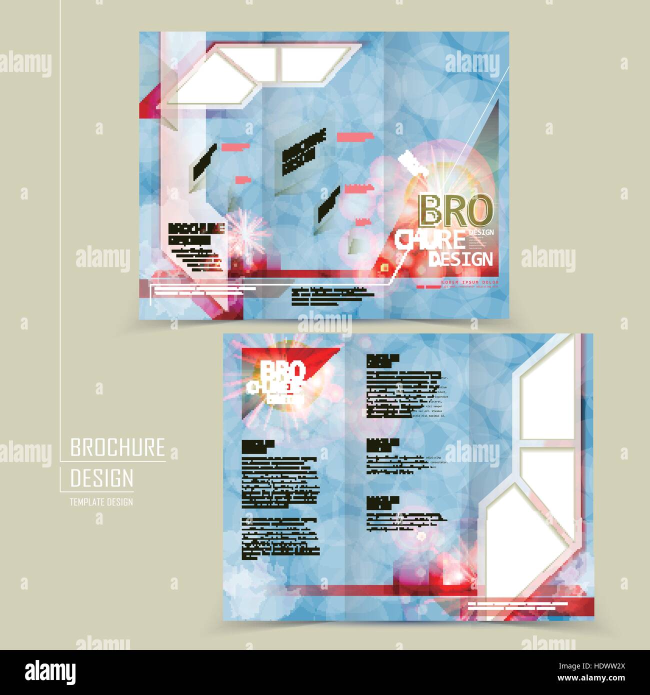 abstract tri-fold template design with translucent blue circular ...