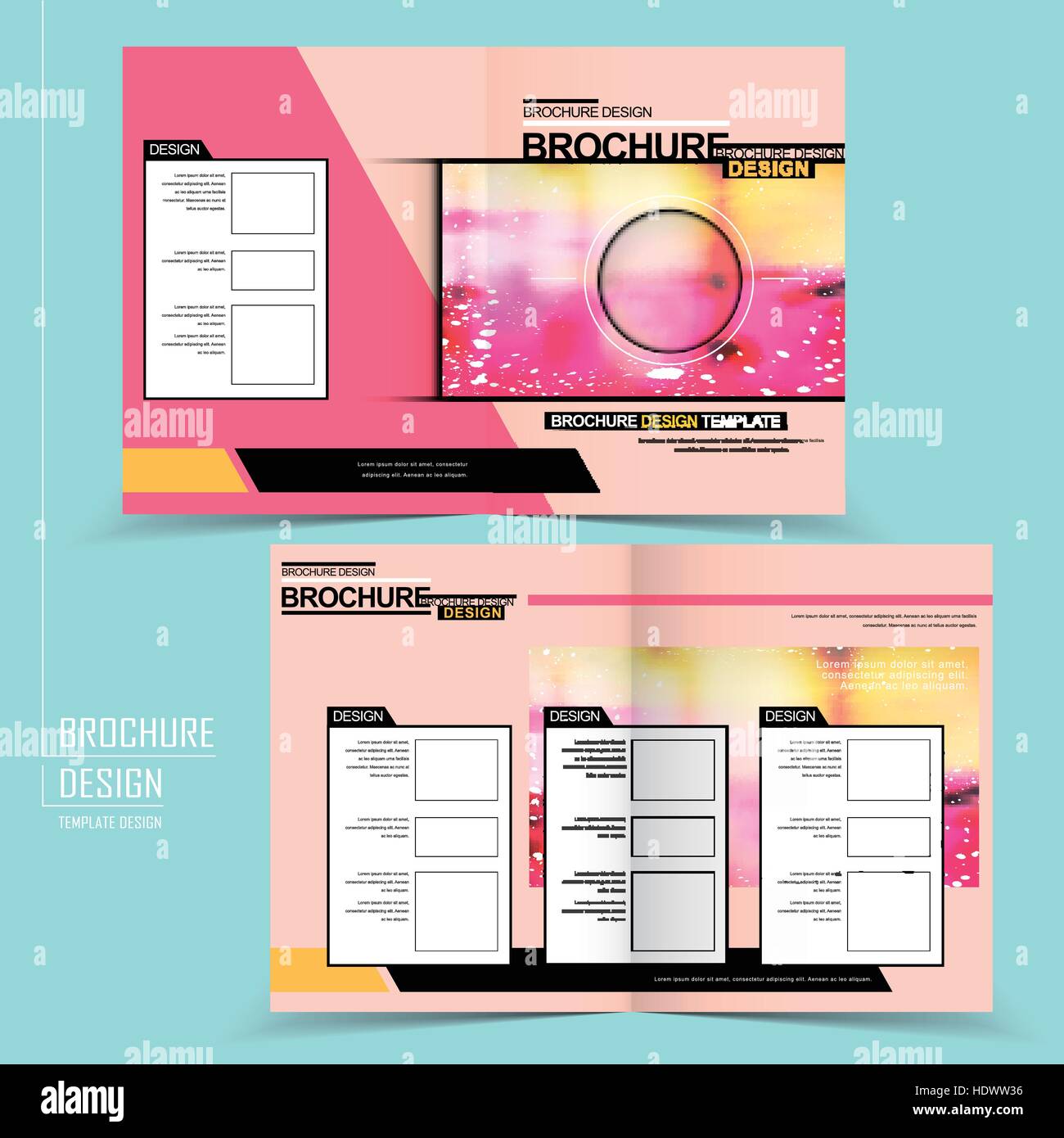 abstract half-fold template design with pink blurred background Stock ...