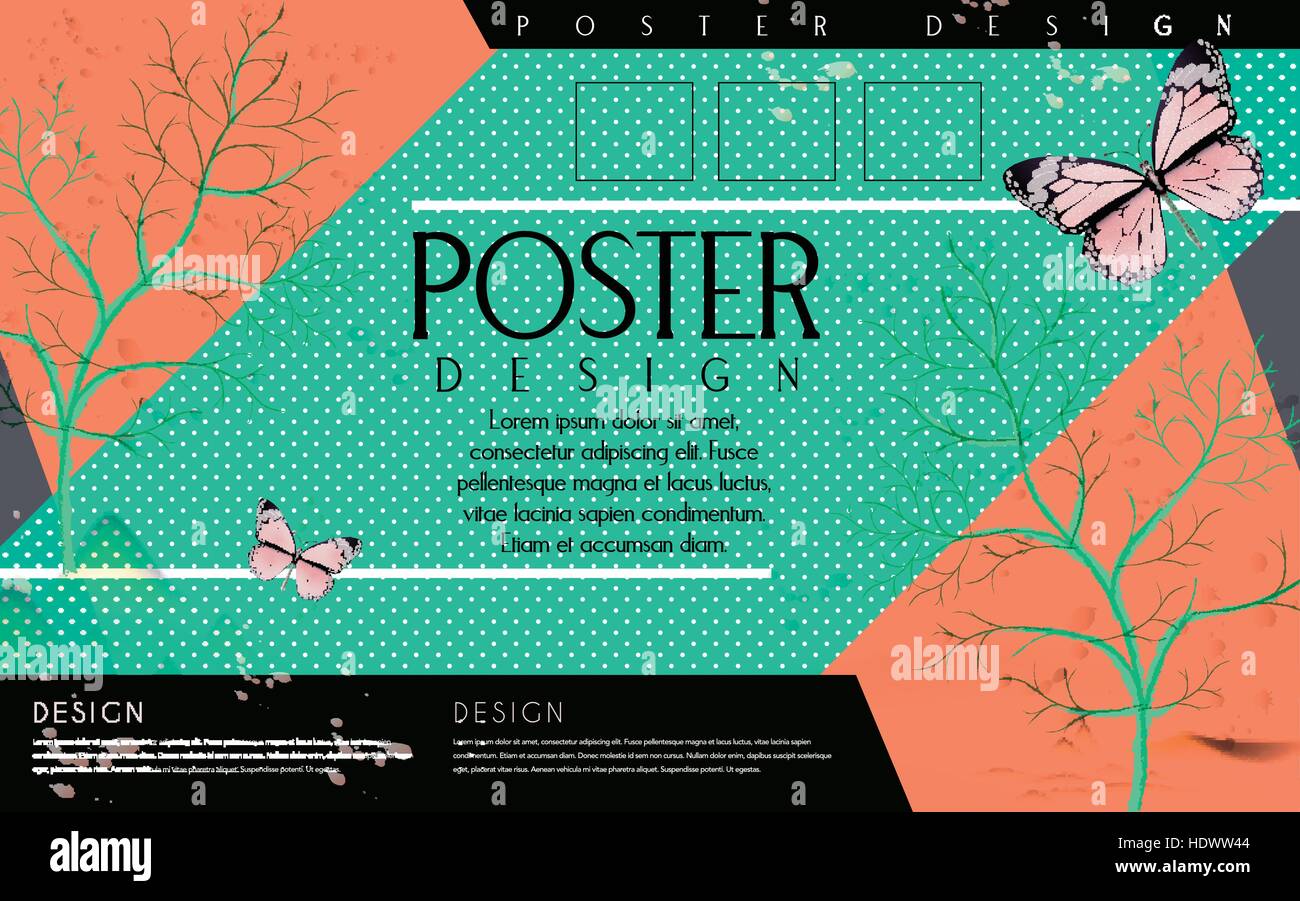 attractive poster template design with butterflies and trees elements ...