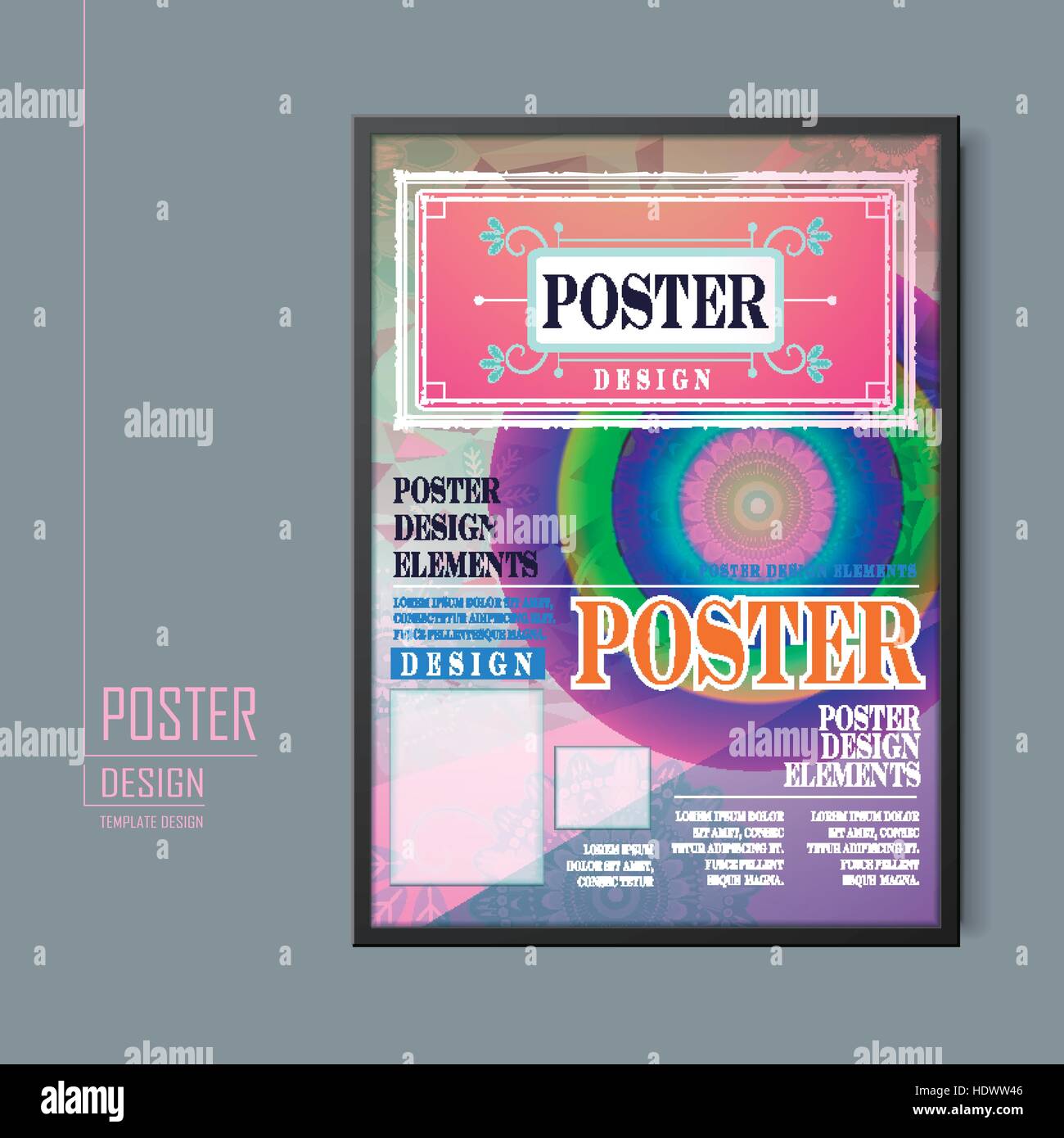 colorful poster template design with geometric floral background Stock ...