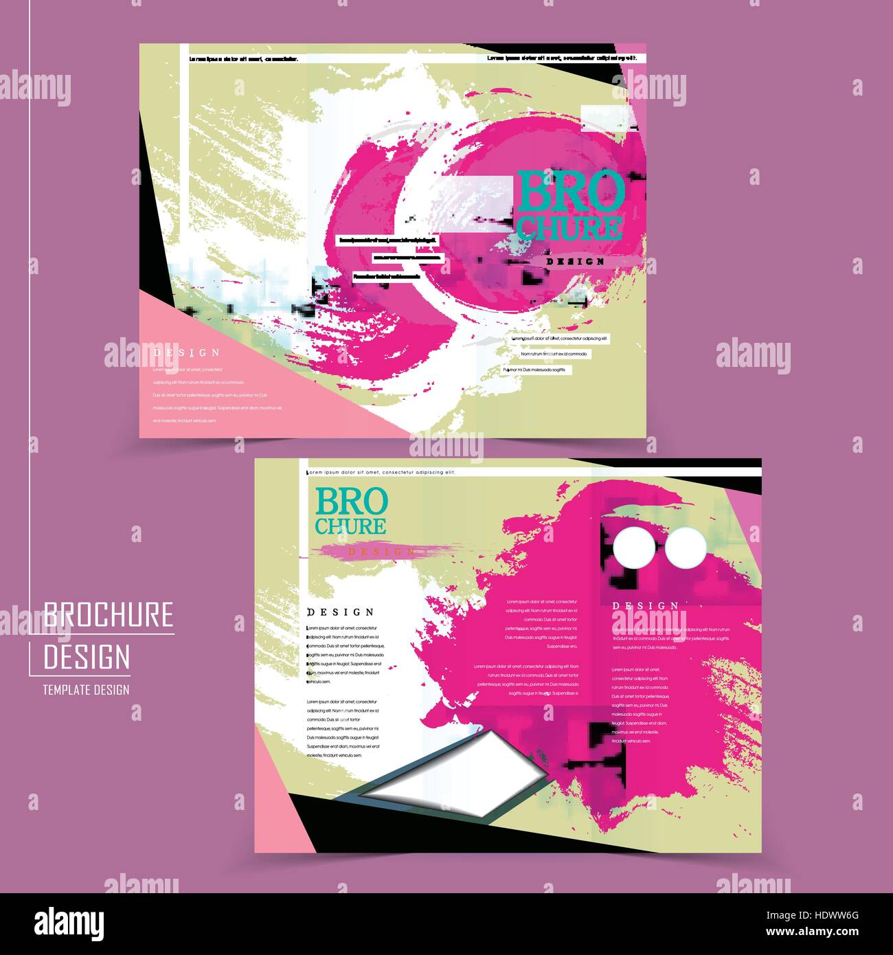 abstract tri-fold template design with calligraphy strokes elements ...