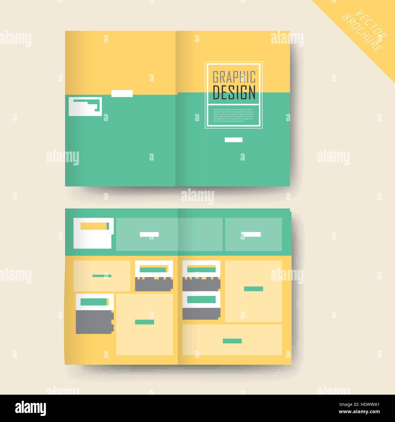 simplicity half-fold template design in yellow and turquoise Stock ...