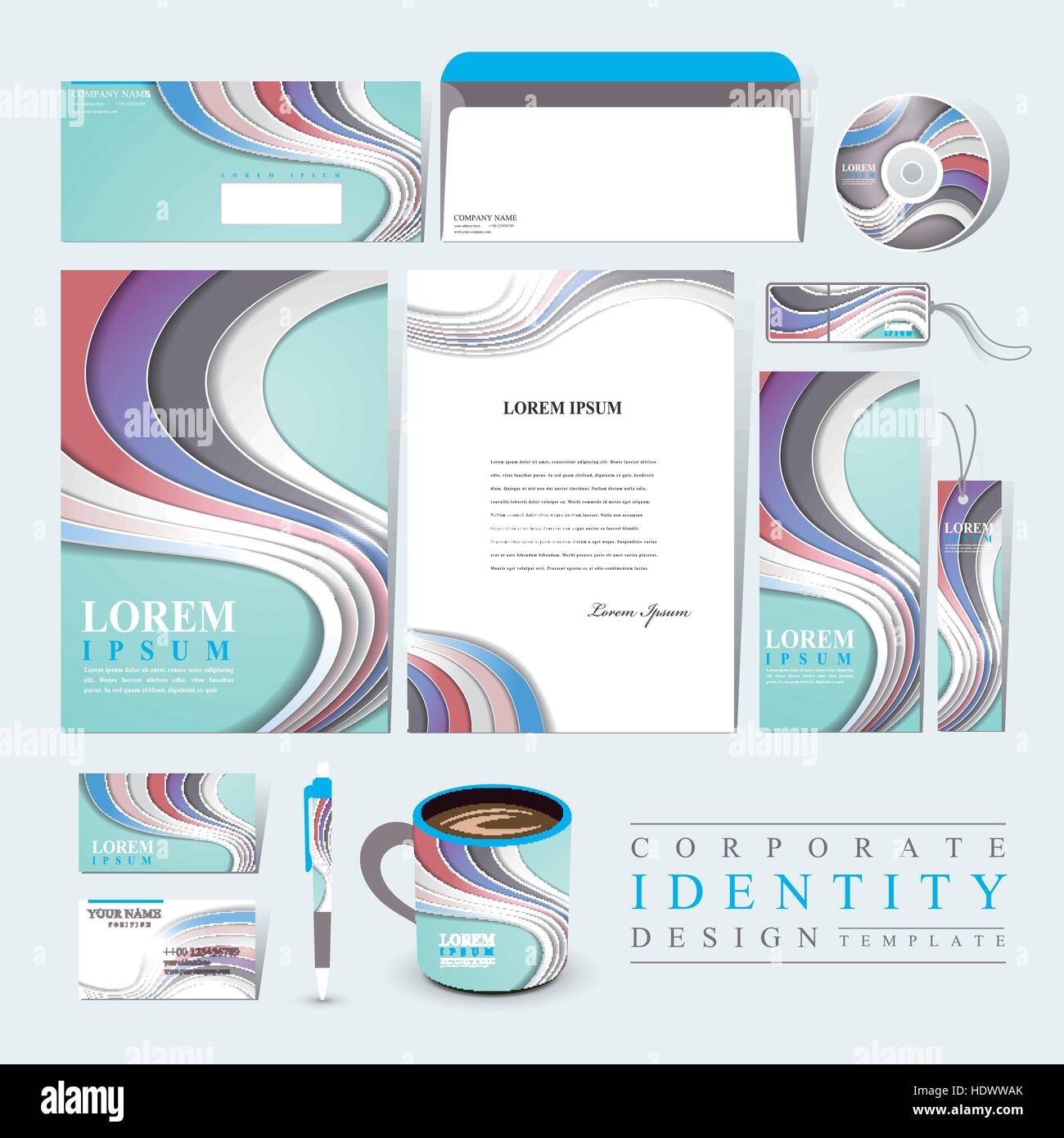 elegant corporate identity design set with glossy wave elements Stock ...