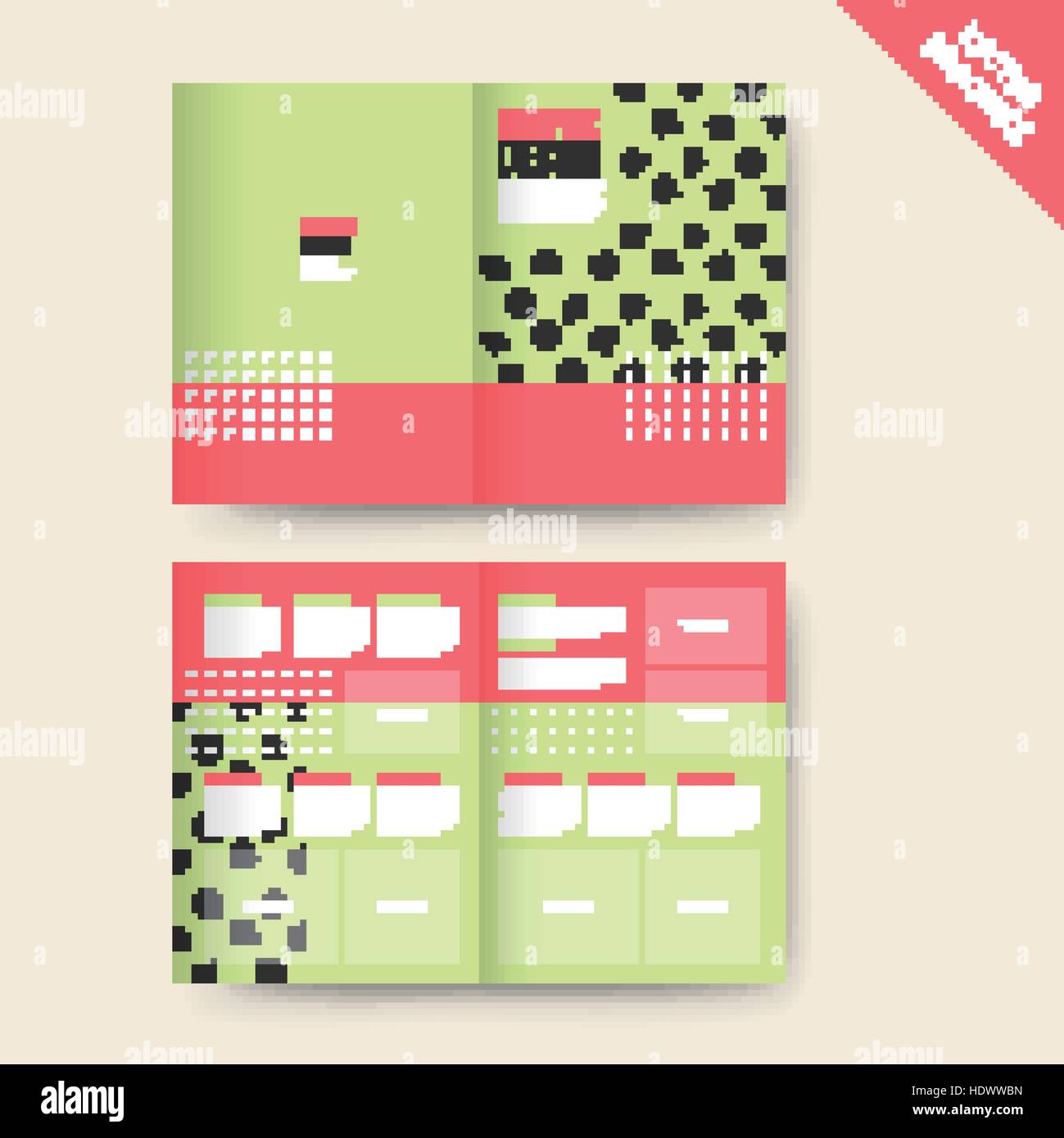 elegant half-fold template design in bright orange and green Stock ...
