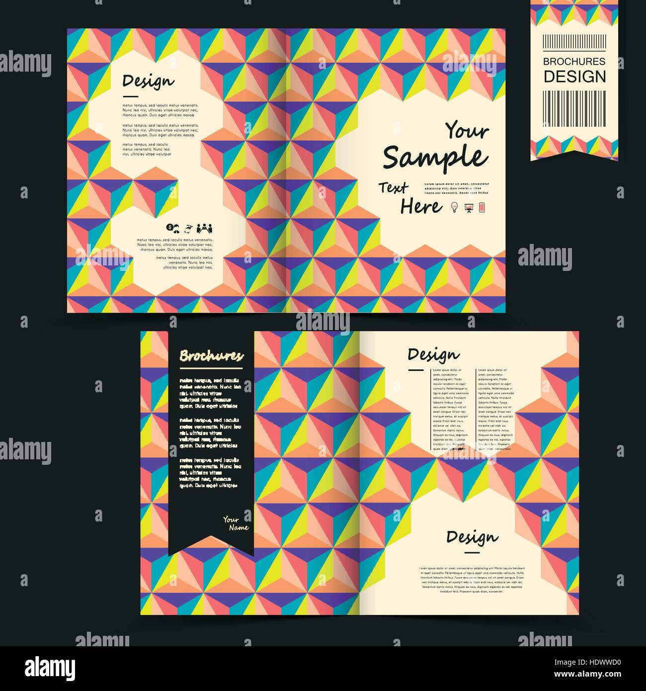 lovely half-fold template design with colorful triangle elements Stock ...