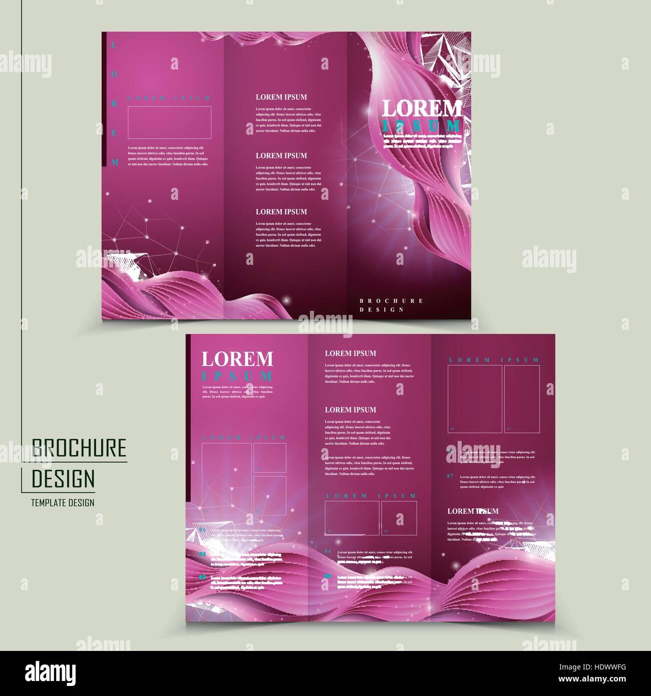 modern tri-fold template design with purplish red curve elements Stock ...