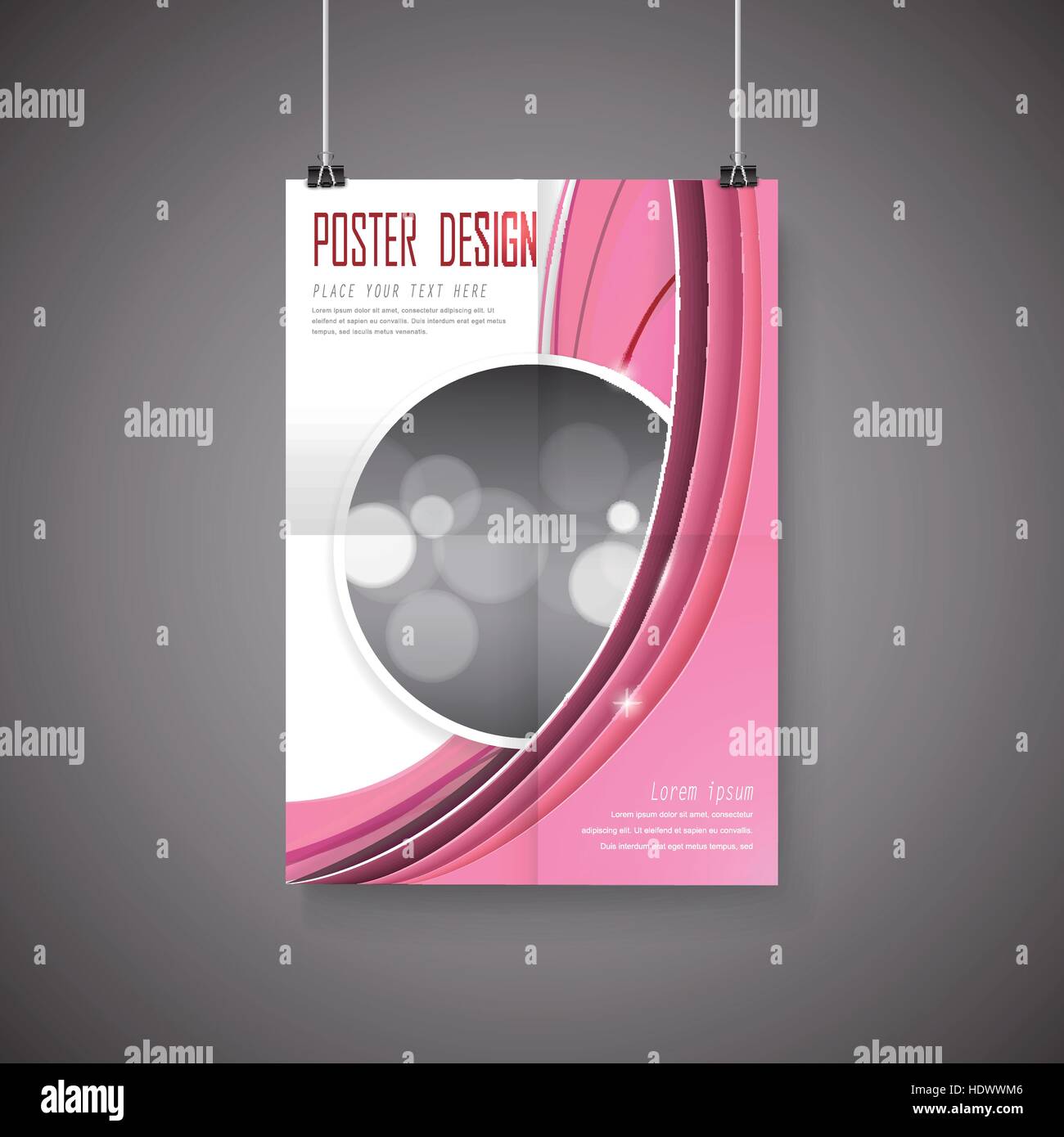 trendy poster template design with pink glossy curved elements Stock ...