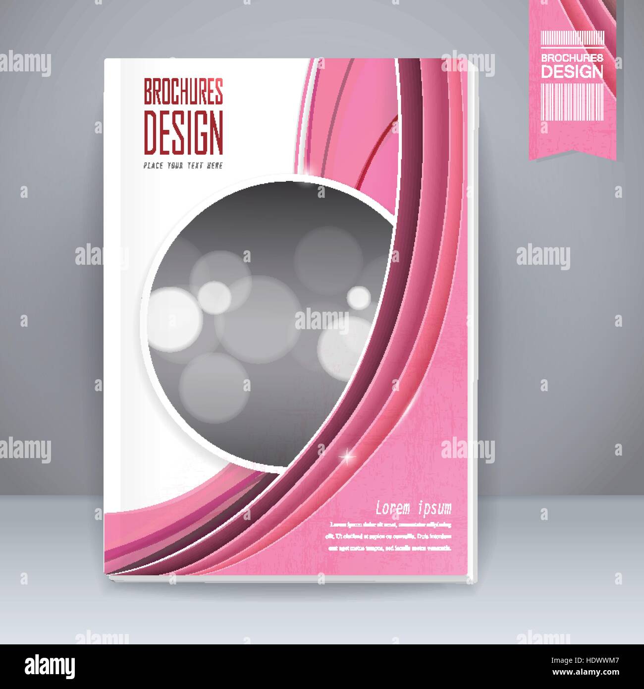 trendy book cover template design with pink glossy curved elements ...