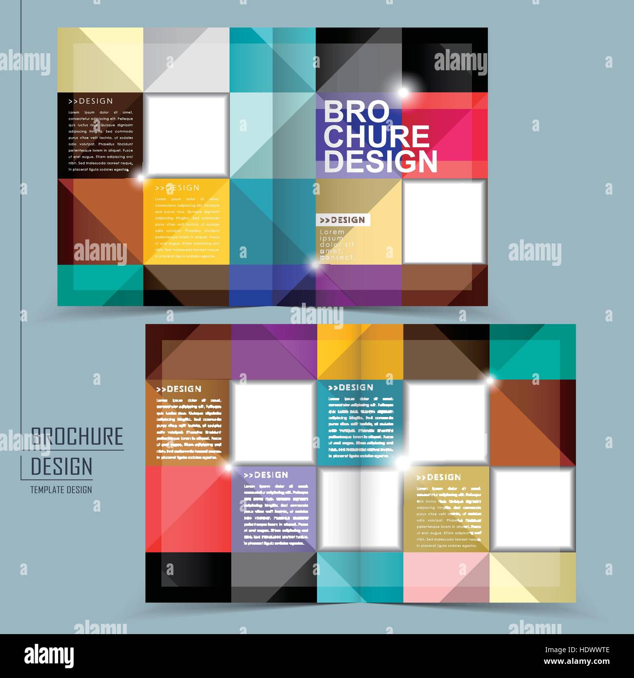 colorful geometric style half-fold brochure template design Stock ...