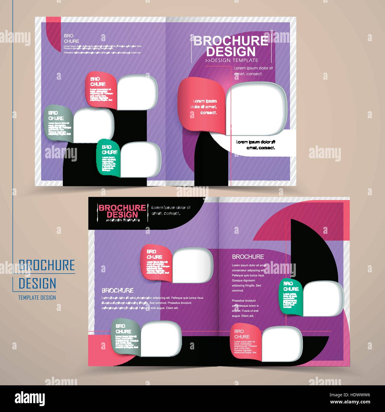 modern half-fold brochure template design in purple with geometric ...