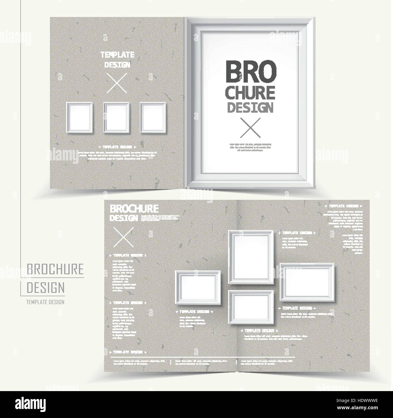 modern half-fold brochure design with blank picture frame elements ...