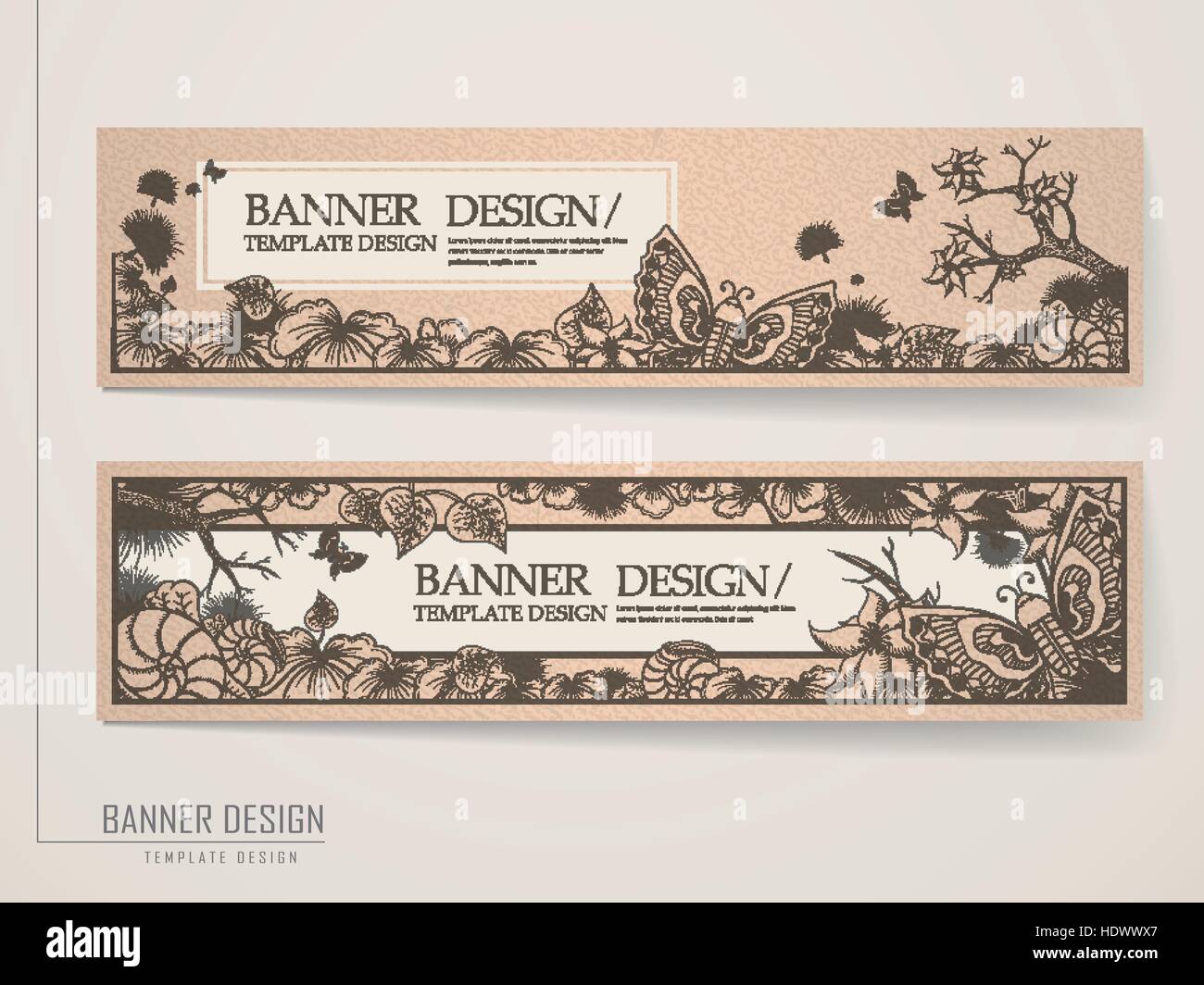 vintage banner template design with floral and butterflies Stock Vector ...