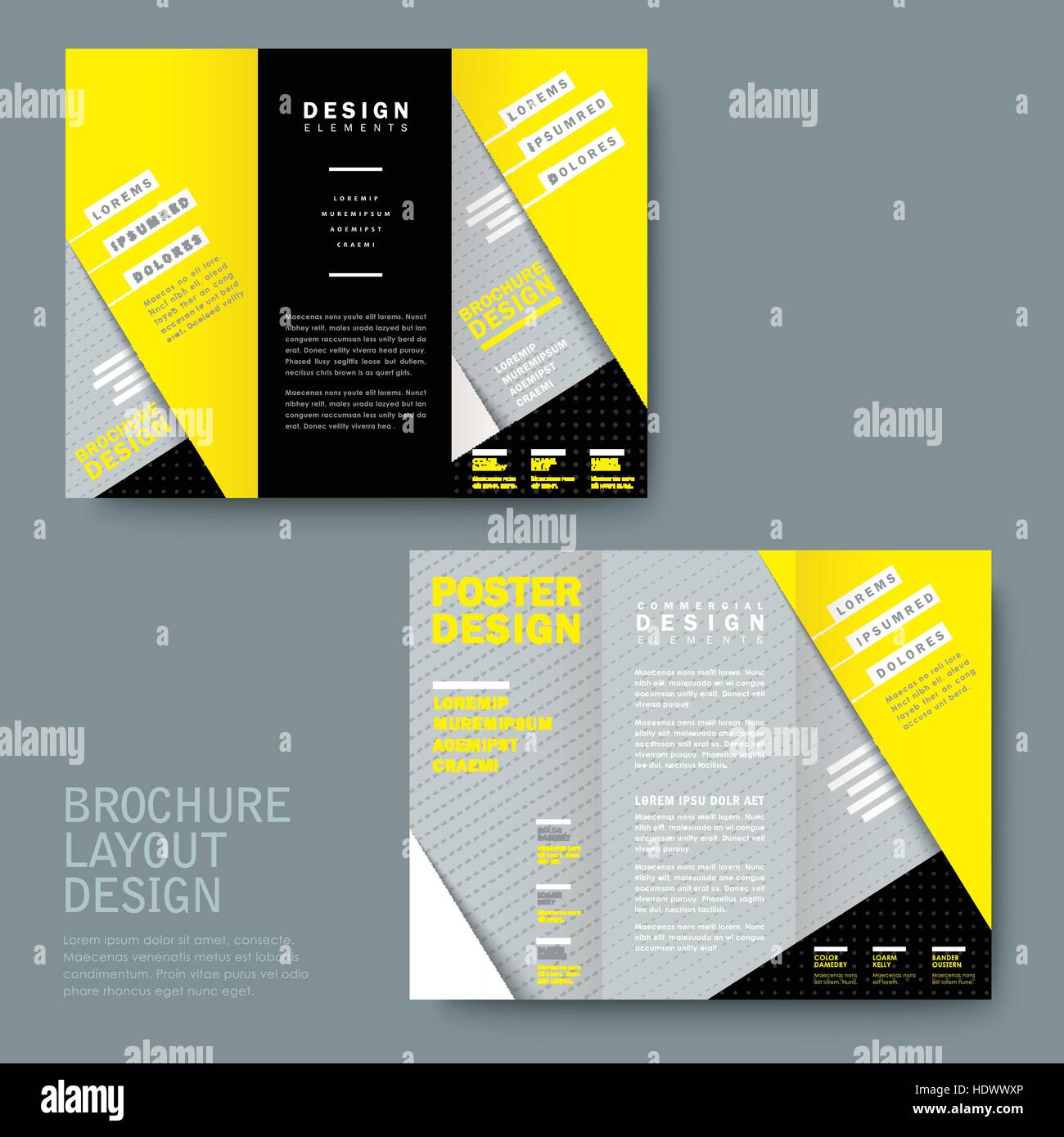 modern paper texture tri-fold template in yellow and grey Stock Vector ...