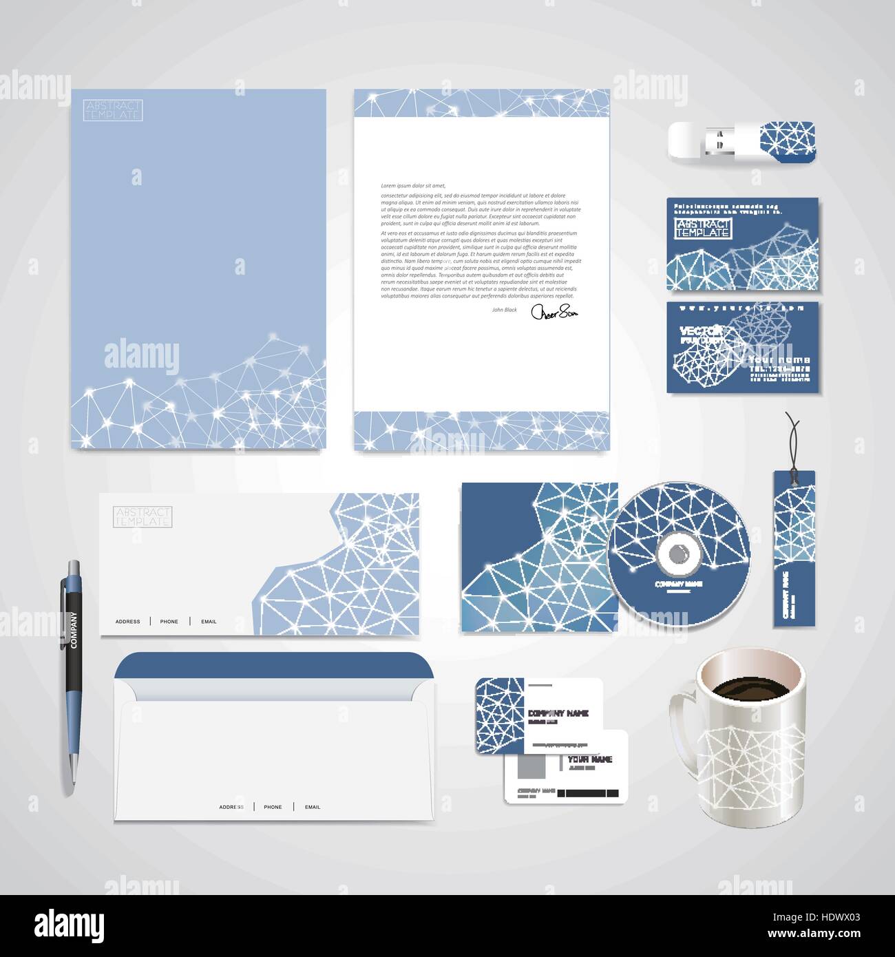 soft geometric background design for corporate identity set in blue ...
