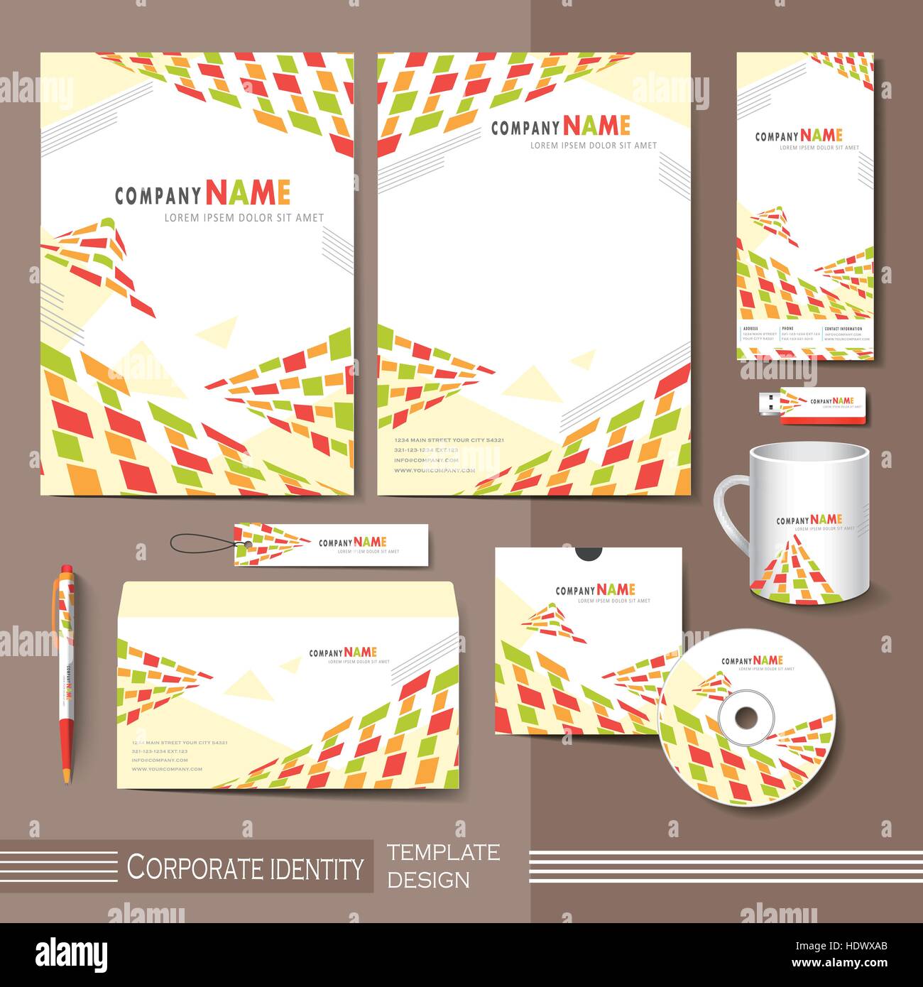 colorful modern mosaic style corporate identity set Stock Vector Image ...