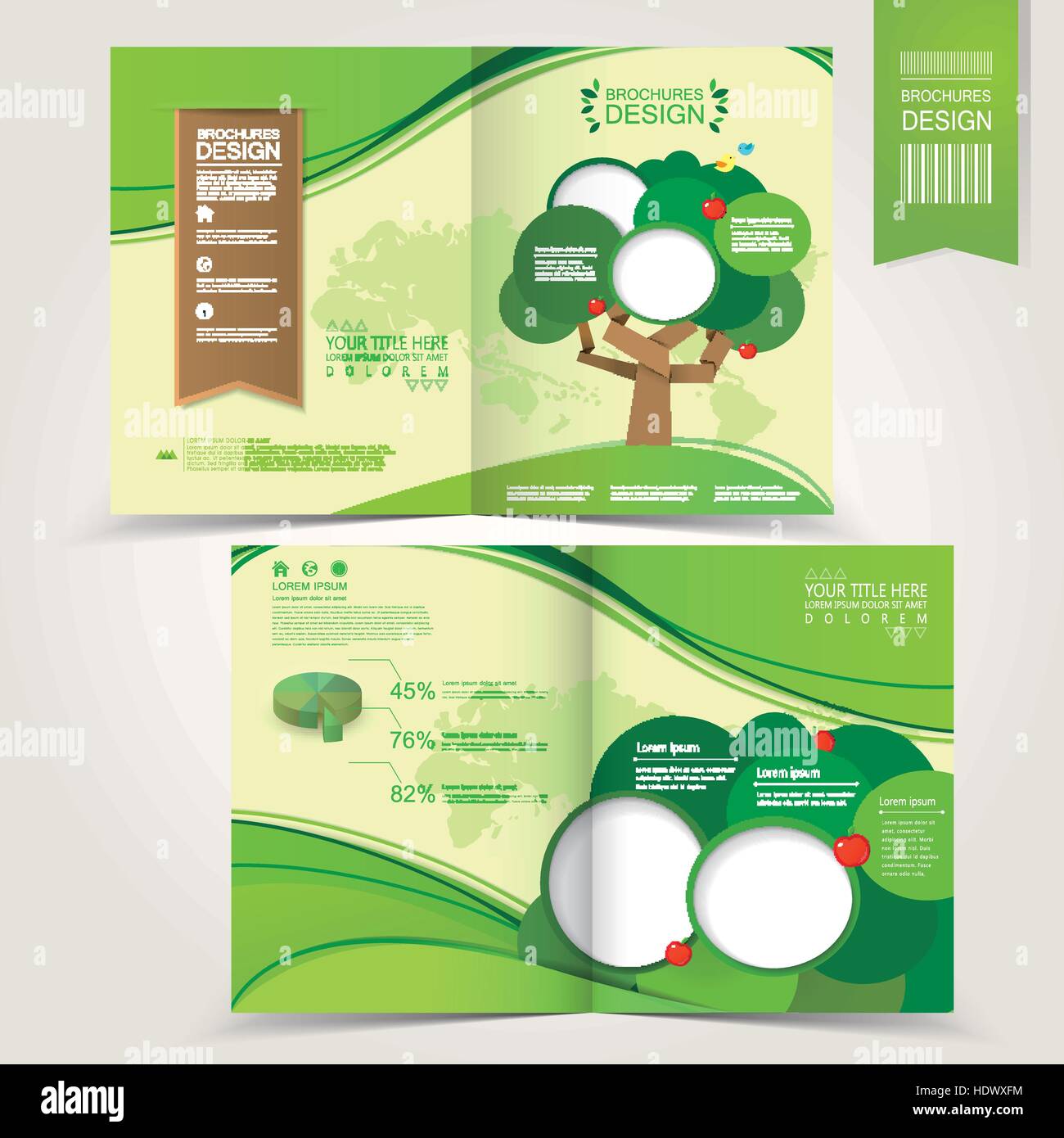 green template for ecology concept brochure with flat tree elements ...