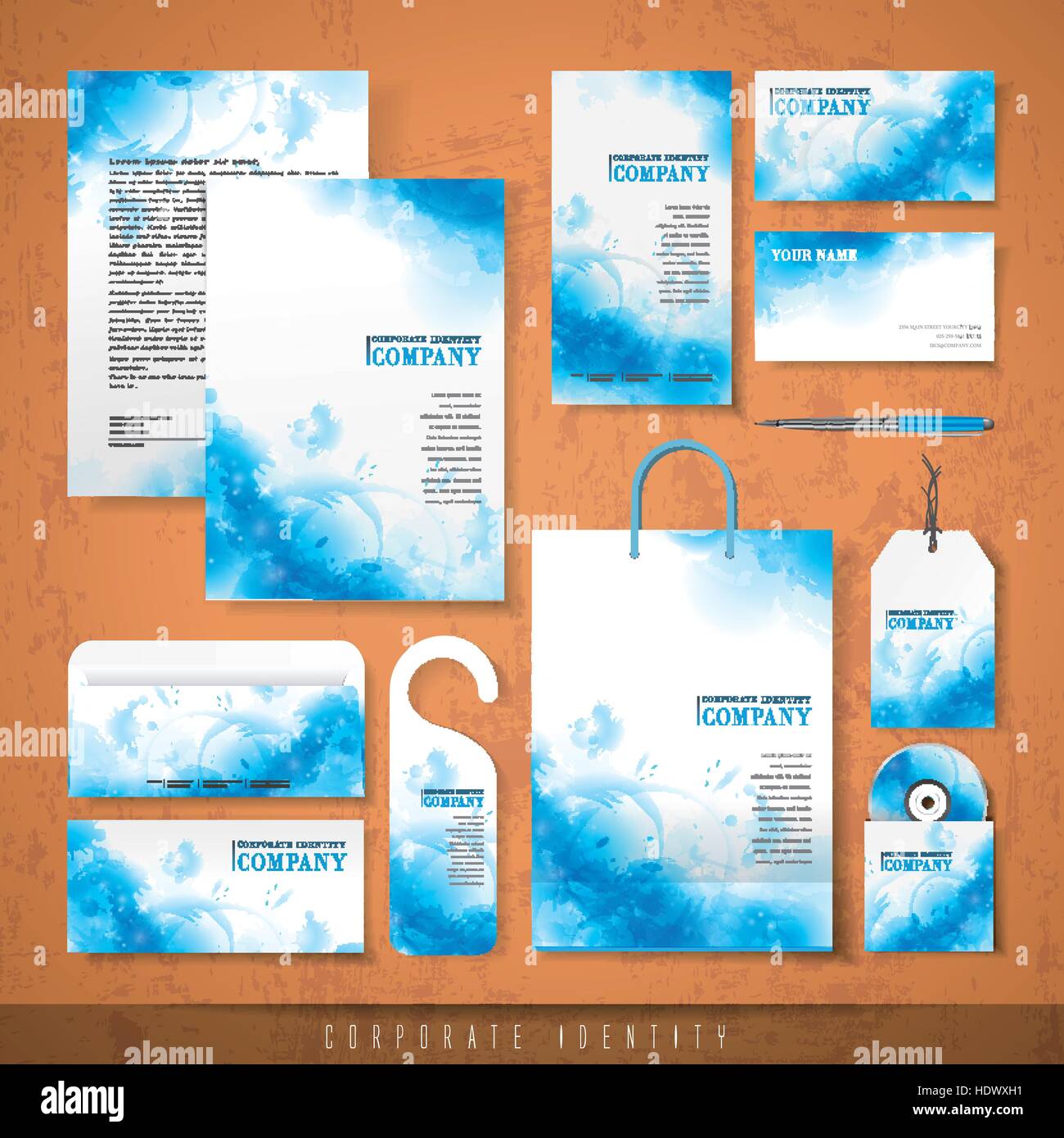 watercolor style background design for corporate identity set Stock ...