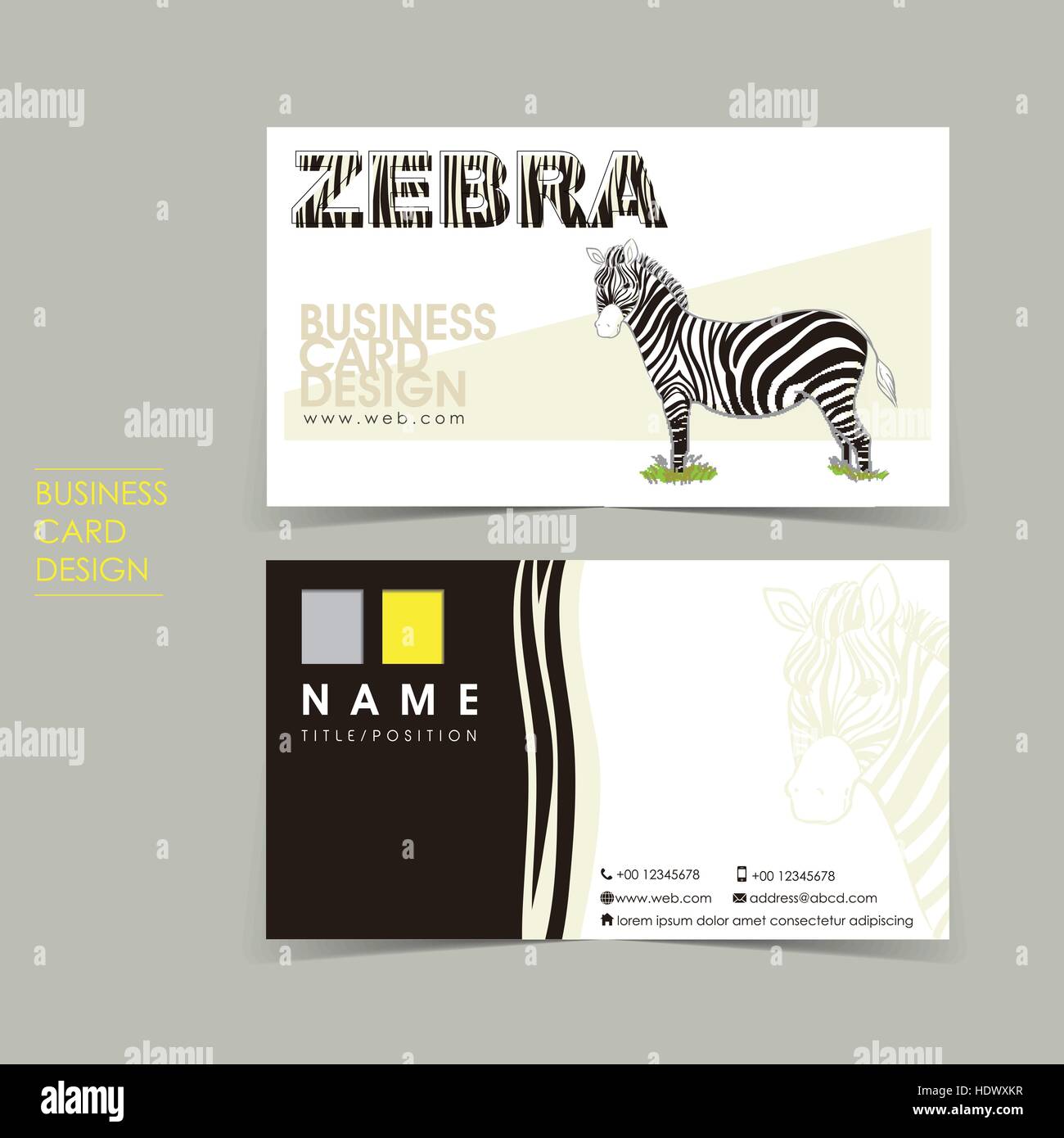 hand draw style vector business card set template design with zebra ...