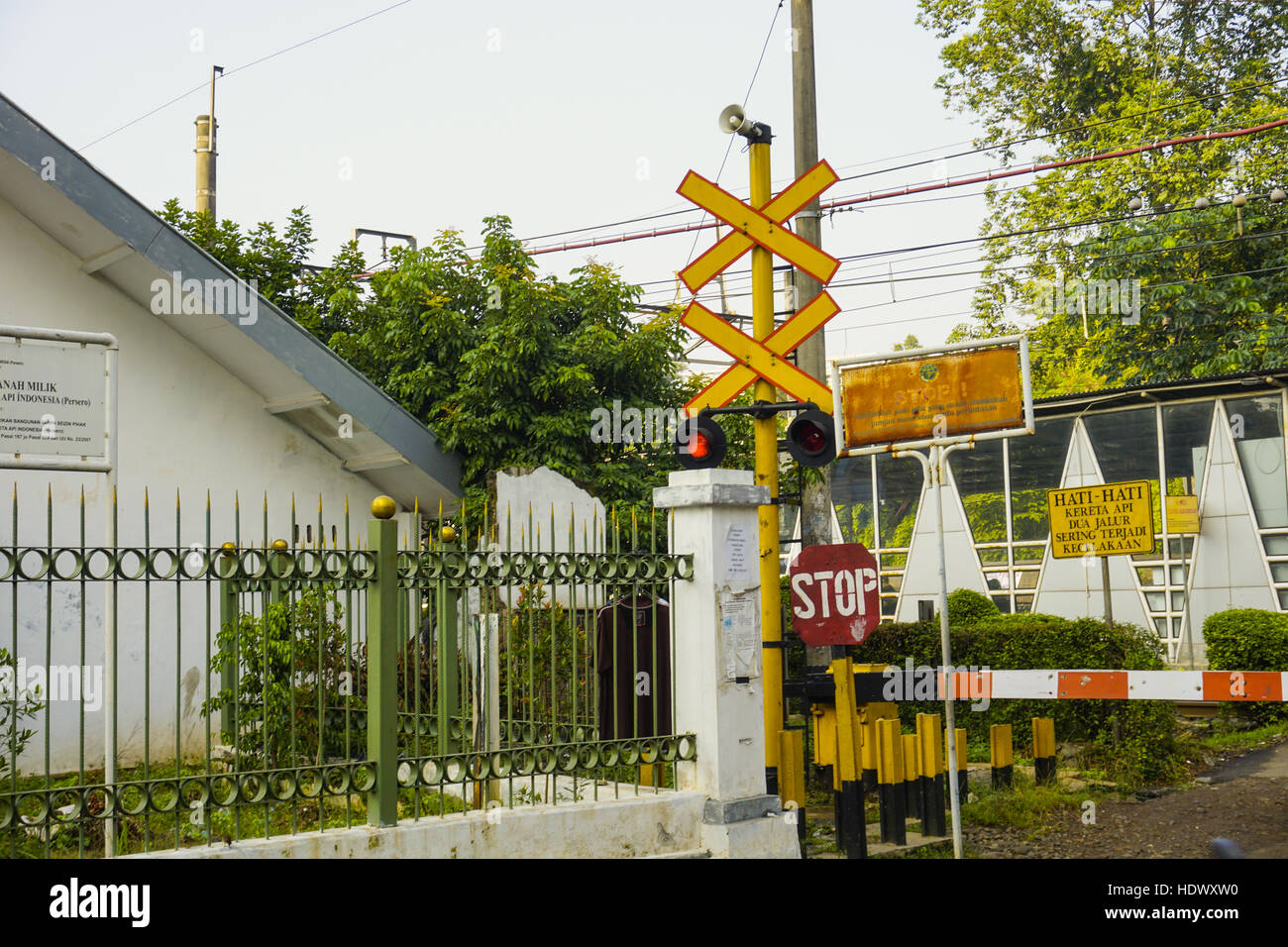 Sign boards in railway crossing photo taken in Depok Jakarta Indonesia ...