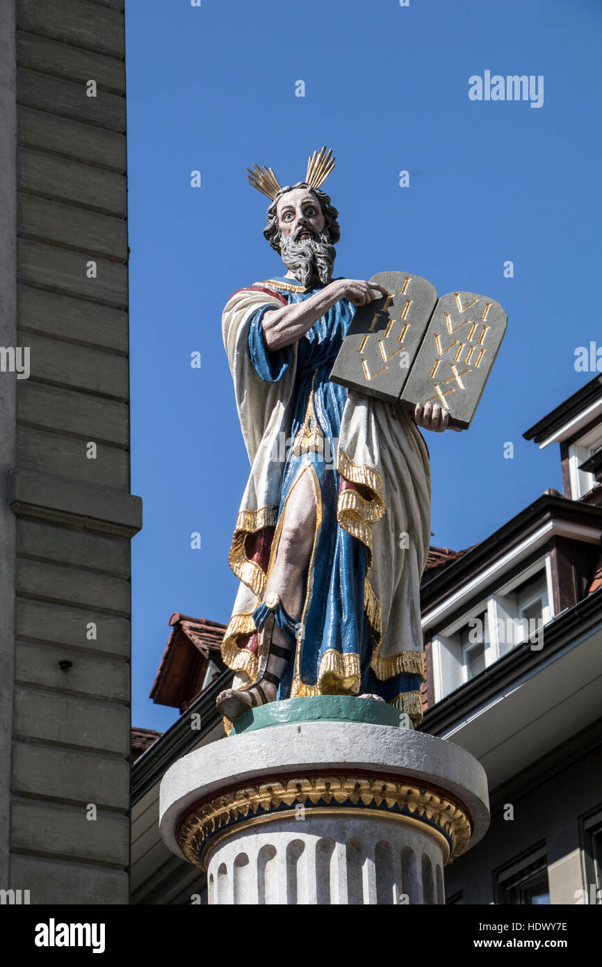 Statue in public fountains on streets fountain in Bern, Switzerland ...