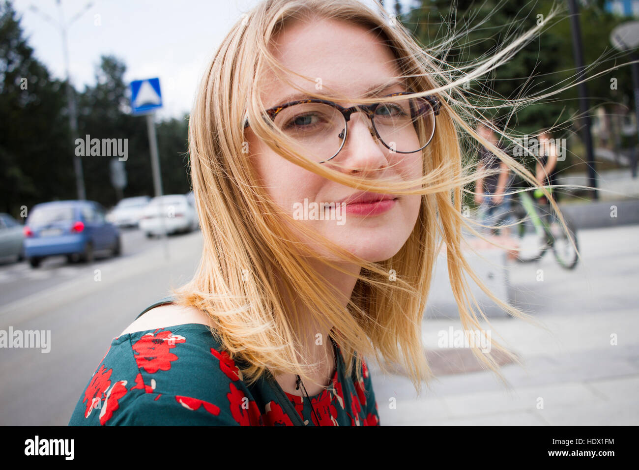 Portrait of hair of Caucasian woman blowing in wind Stock Photo - Alamy