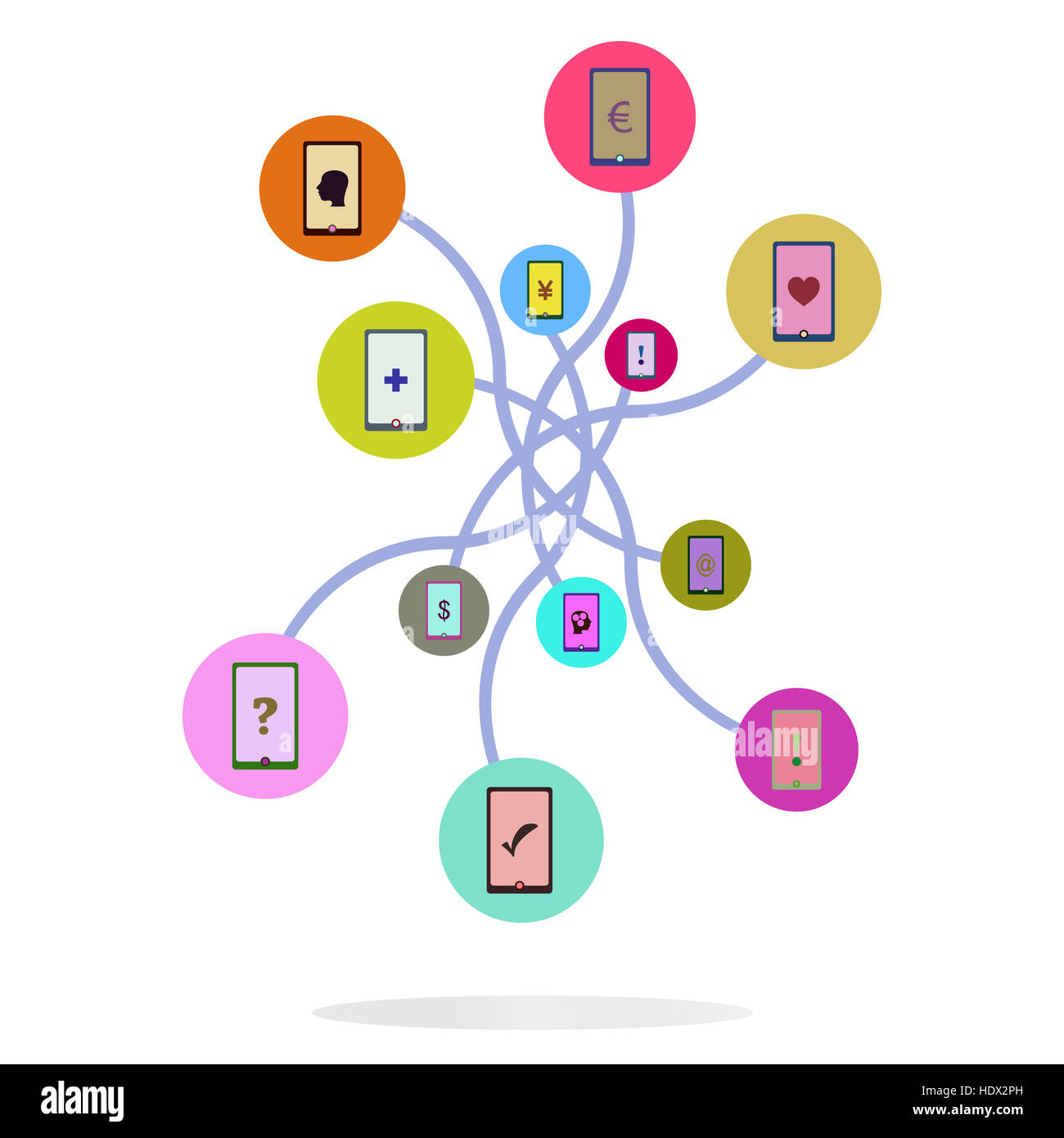 Technology network. Connected symbols for digital, connect, communicate ...