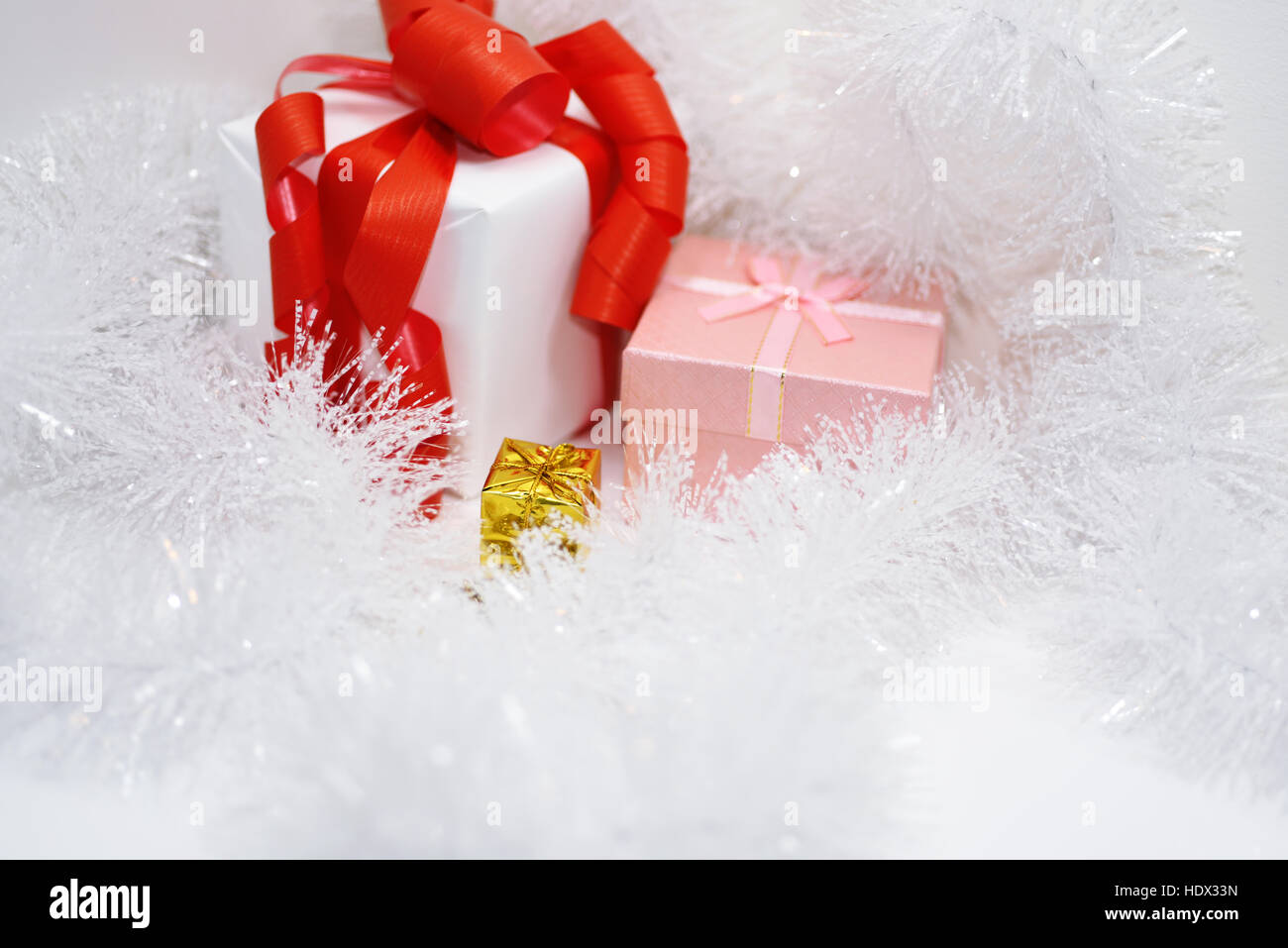 White presents with red ribbons, isolated on white background Stock ...