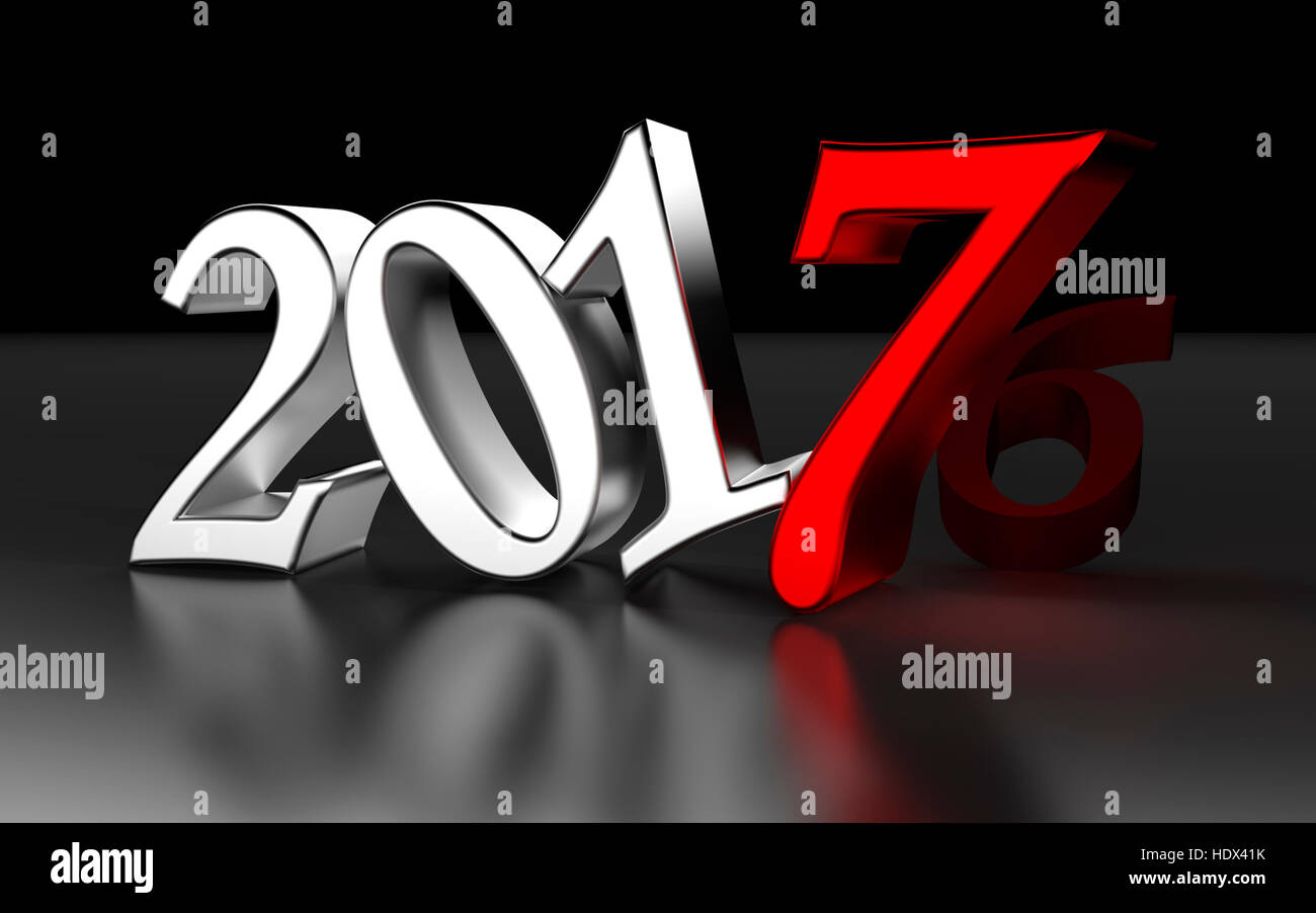 Year 2017 with metallic letters and ground reflections - 3d rendering ...