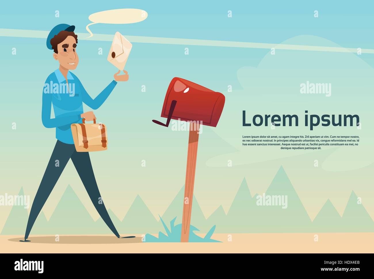 Boy Postman Putting Letter Envelope In Mail Box Post Service Stock ...