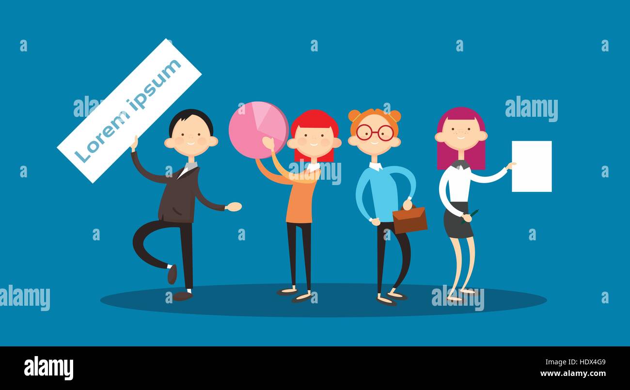 Business People Group With White Board, Signboard, Showing An Empty ...