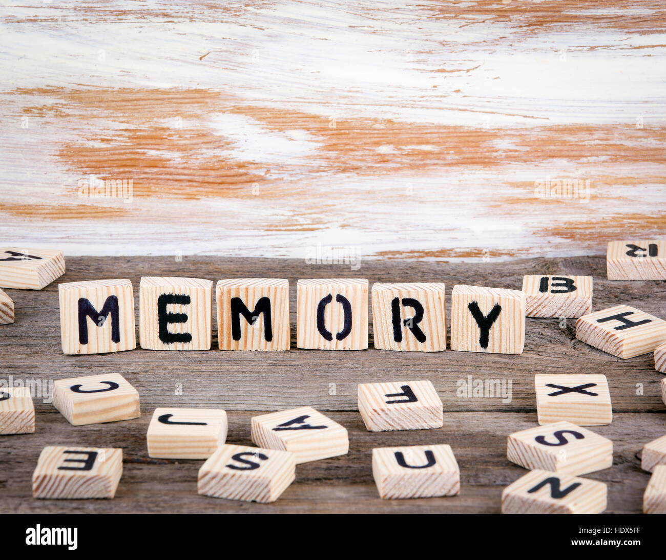 Memory from wooden letterson on wooden background Stock Photo - Alamy