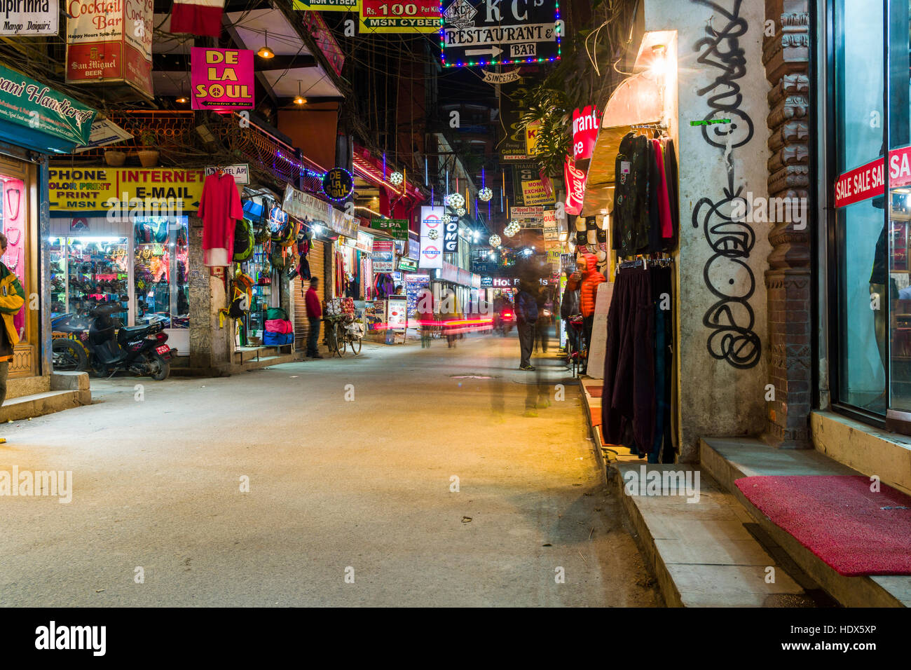 A busy market street in Thamel at night Stock Photo - Alamy