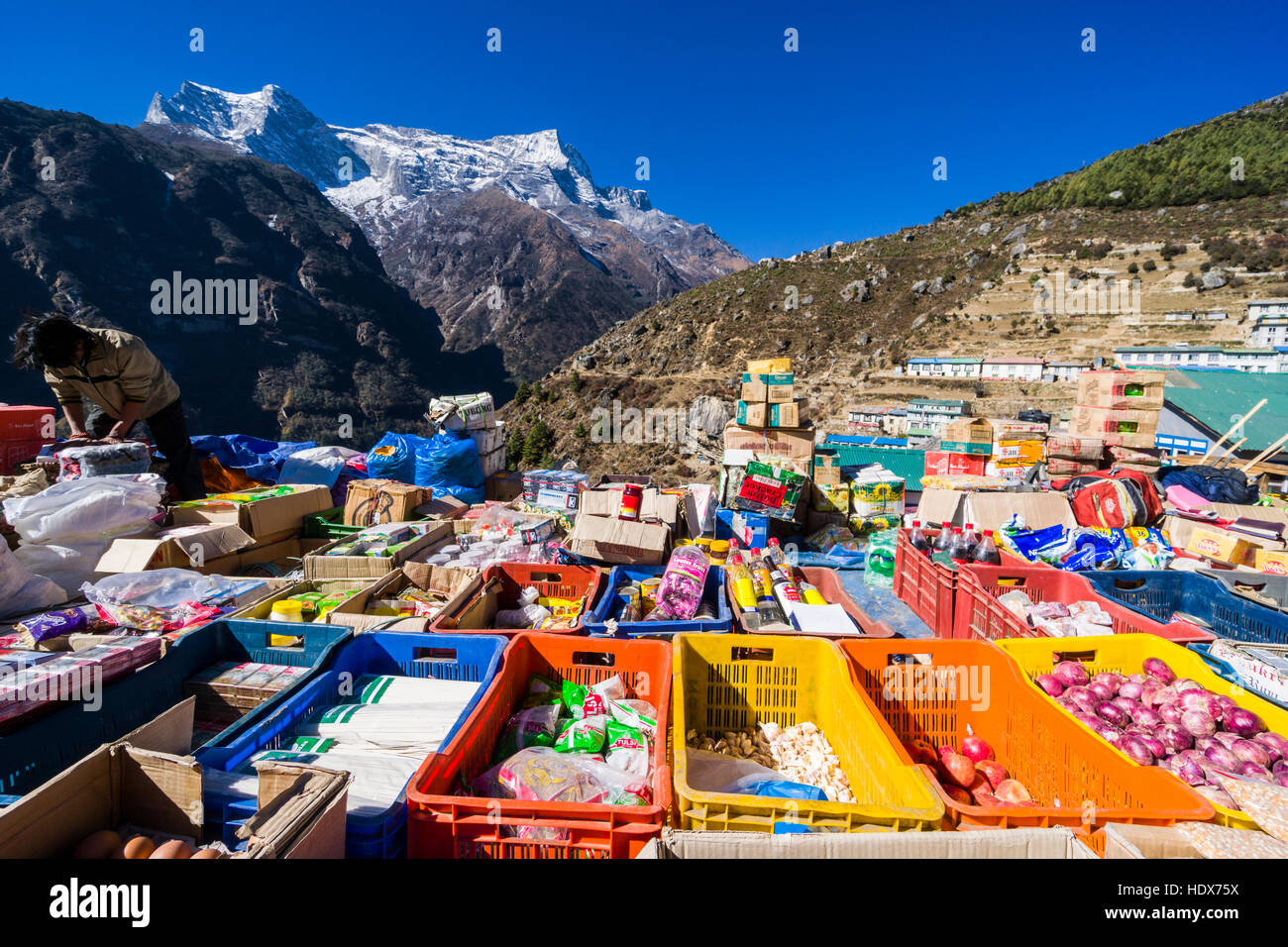 Goods are sold at the weekly local market in Namche Bazaar, the ...