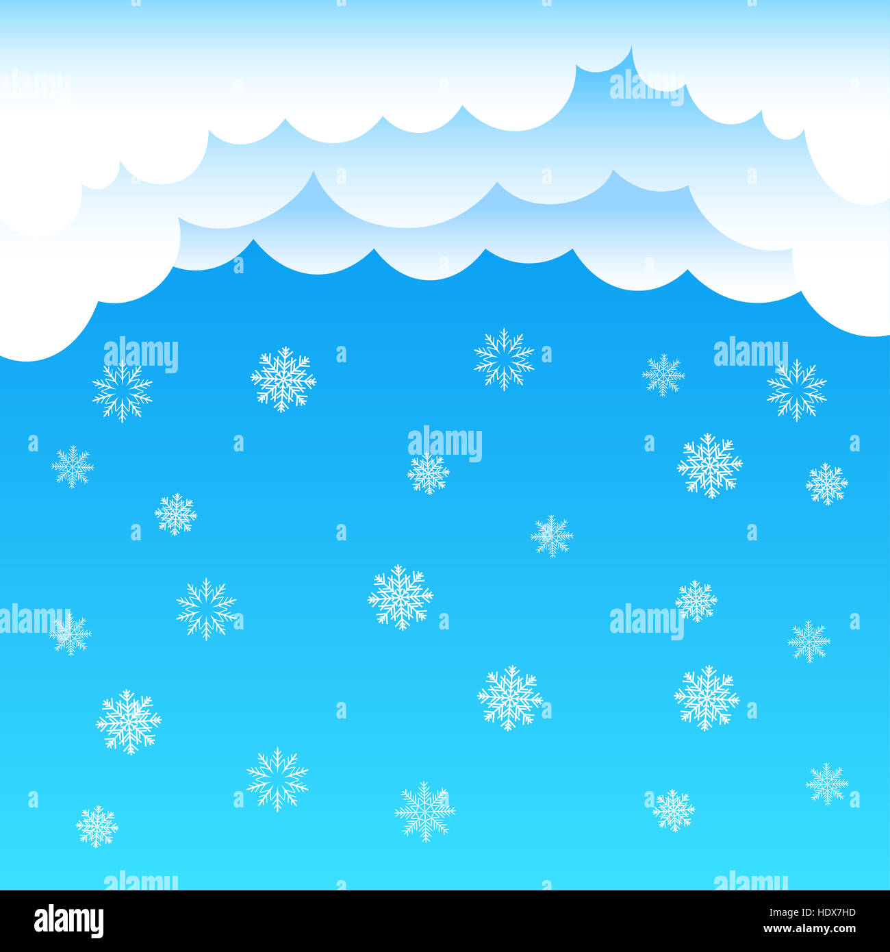 The cartoon cloud and snow falling on blue background. Winter time ...
