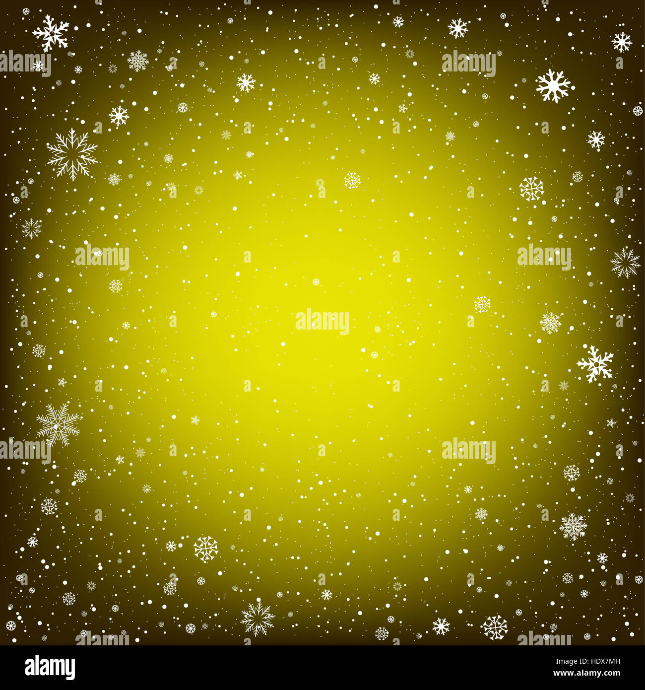 Winter yellow background with snow. Christmas and New Year backdrop ...