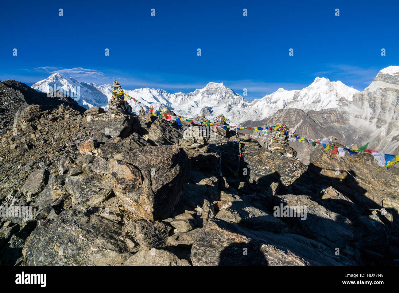 Aerial view from Gokyo Ri (5360m), snow covered mountains in the ...