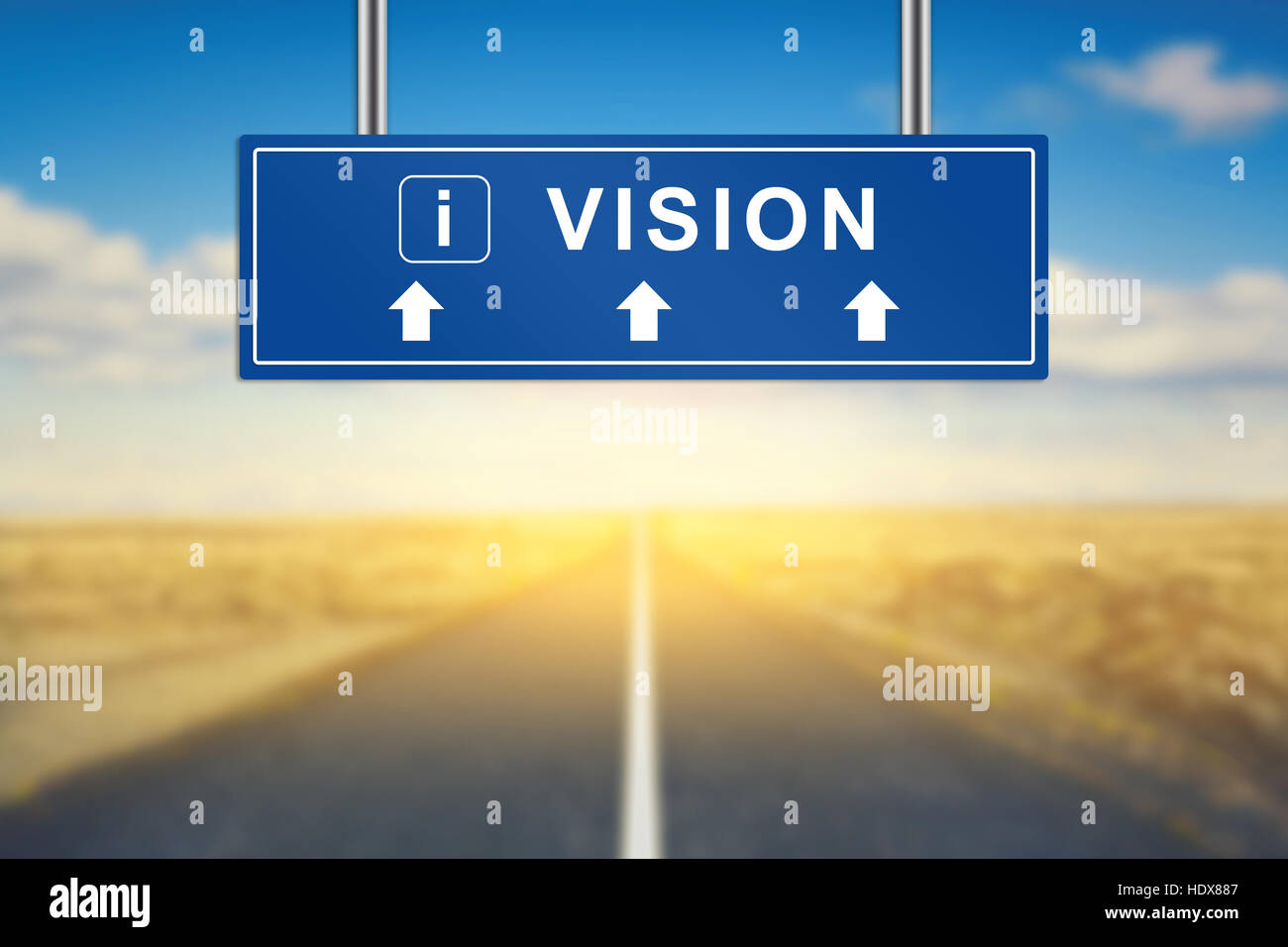 vision words on blue road sign with blurred background Stock Photo - Alamy