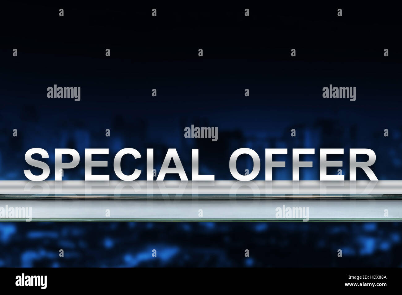 Special offer on metal railing with blurred background Stock Photo - Alamy