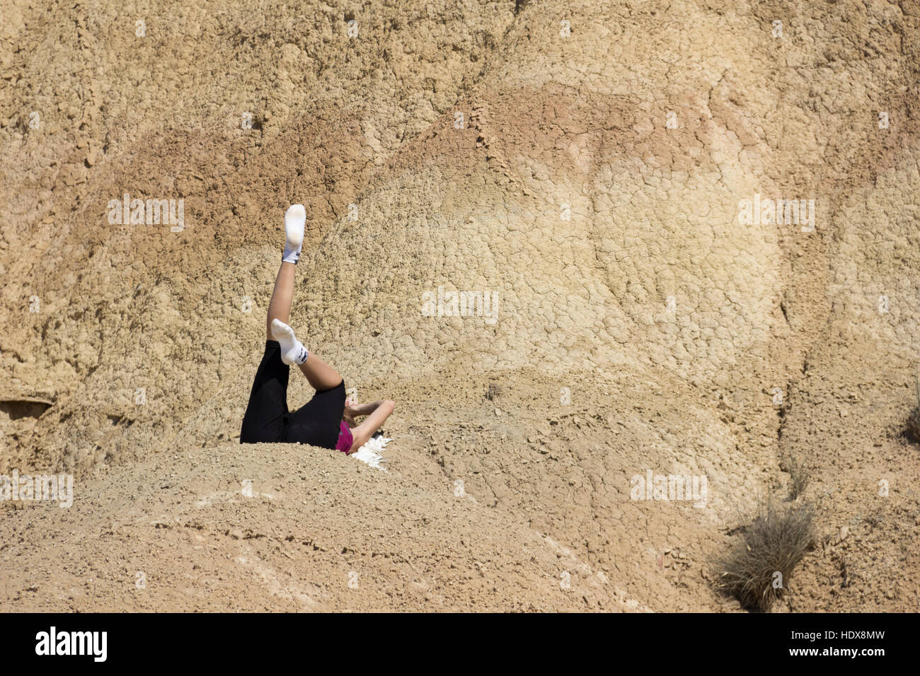 Woman yoga exercise in desert hi-res stock photography and images - Alamy