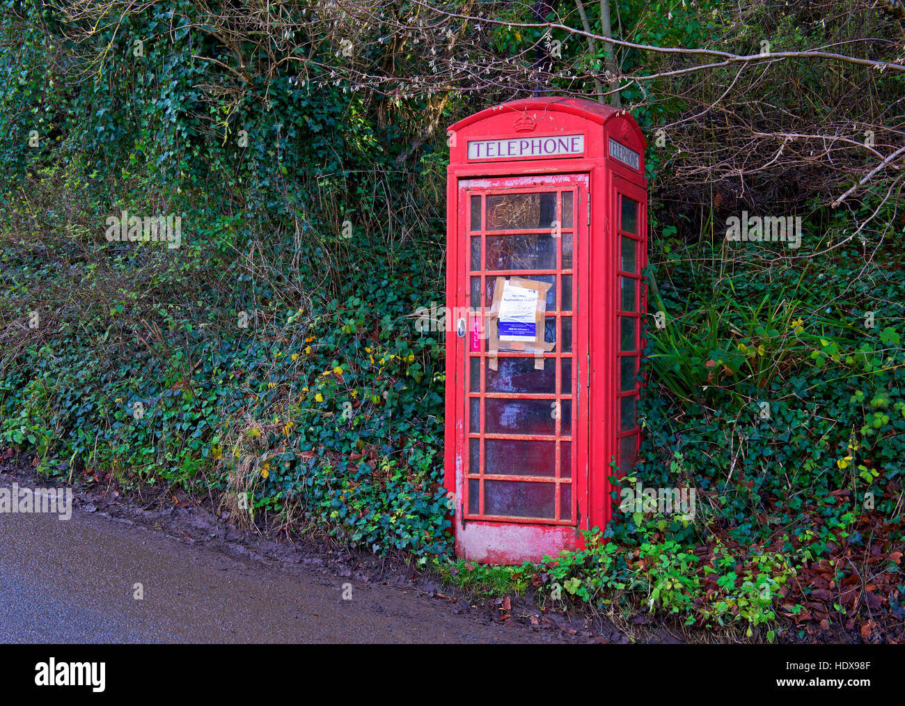 Sign notifying public that this telephone box will be removed, England ...