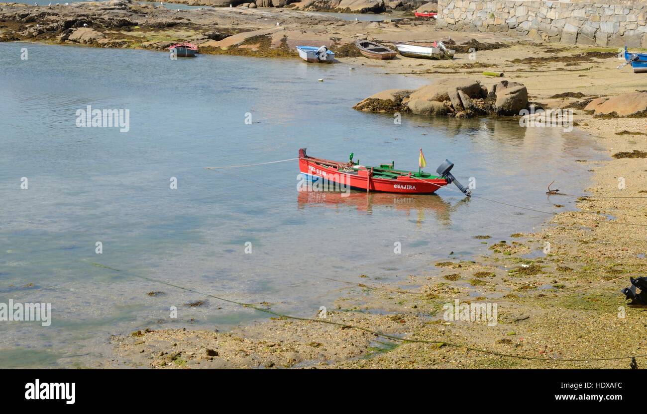 Fishing boats at the beach in Island of Arousa, in the province of ...