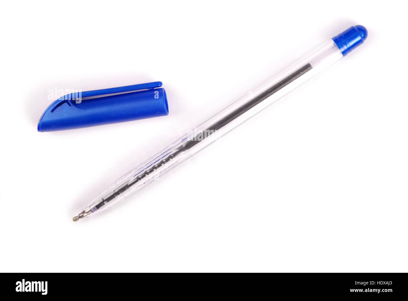 Blue plastic ballpoint pen, isolated on white Stock Photo - Alamy