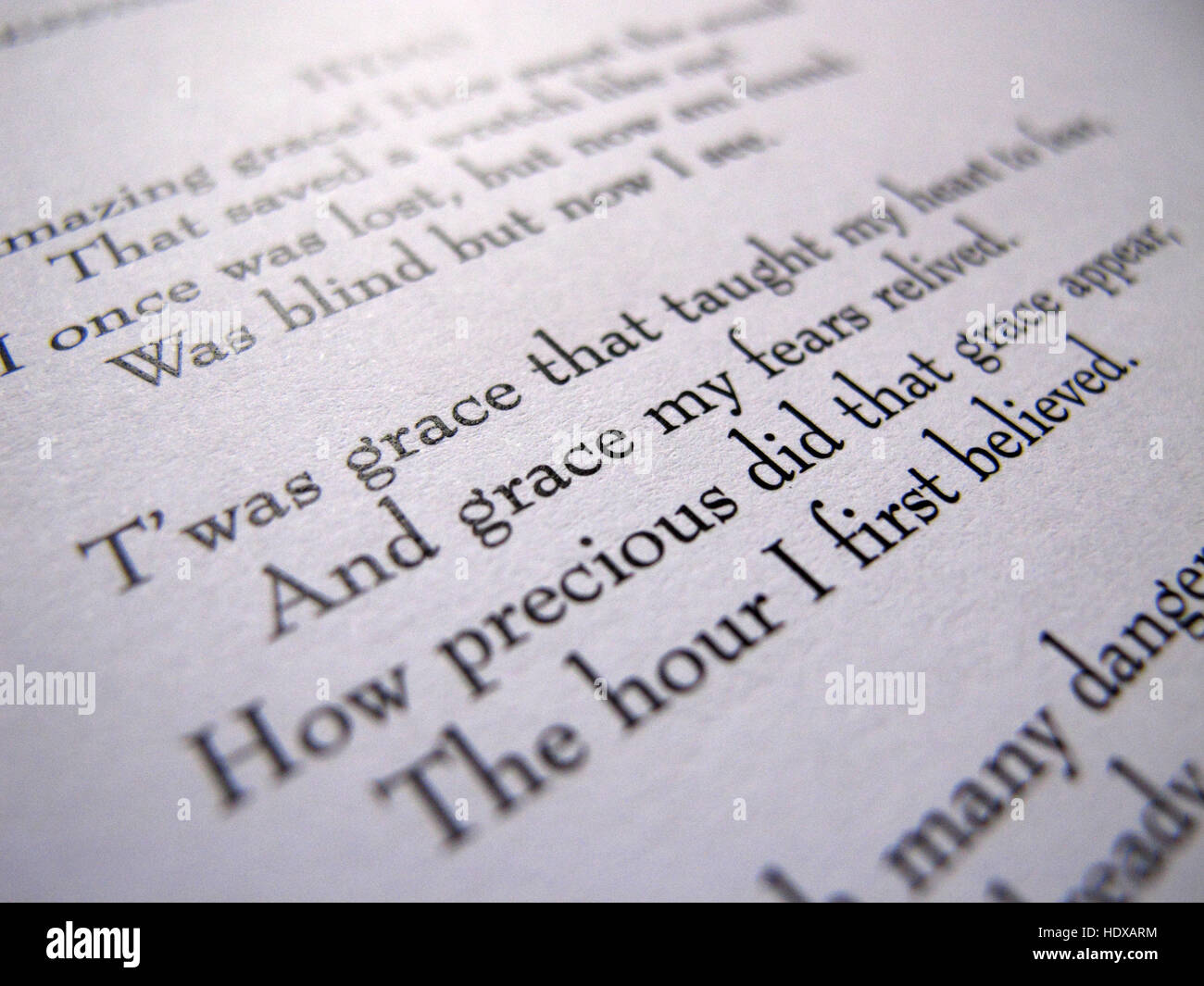 Test of Amazing Grace on a hymn sheet, written by Anglican clergyman ...