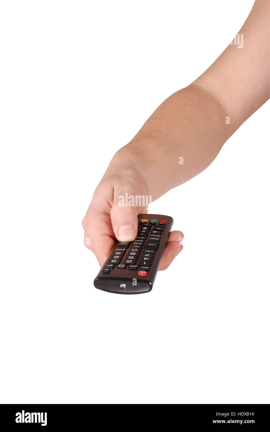 Hand holding remote control to the TV isolated with path Stock Photo ...