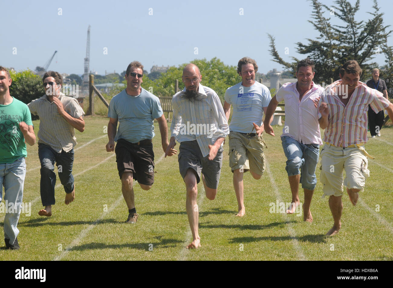 The Dads school race in at Flushing School Cornwall Stock Photo - Alamy