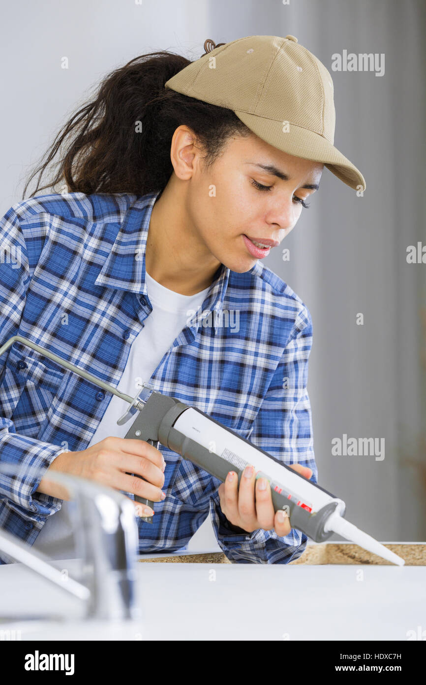 applying the glue Stock Photo - Alamy