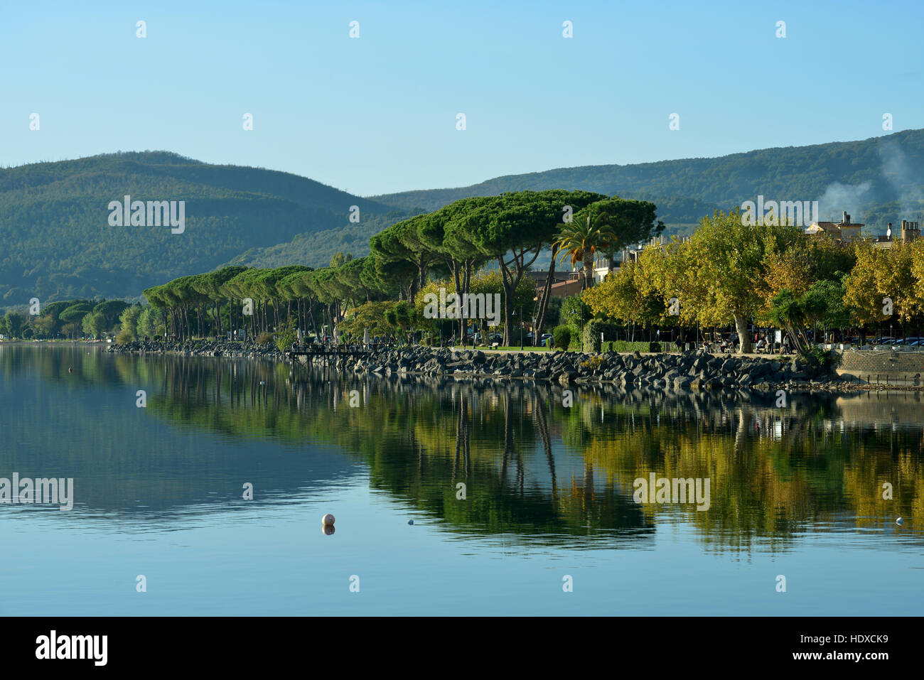 Trevignano Romano waterfront reflection on Lake Bracciano, near Rome ...