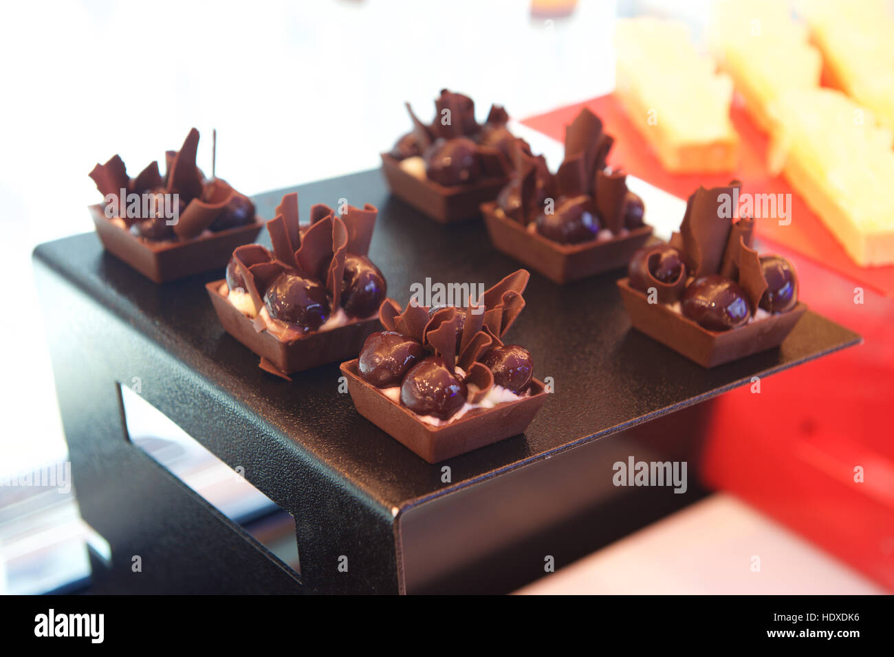 Chocolate Dessert canapes food in hotel restaurant Stock Photo - Alamy