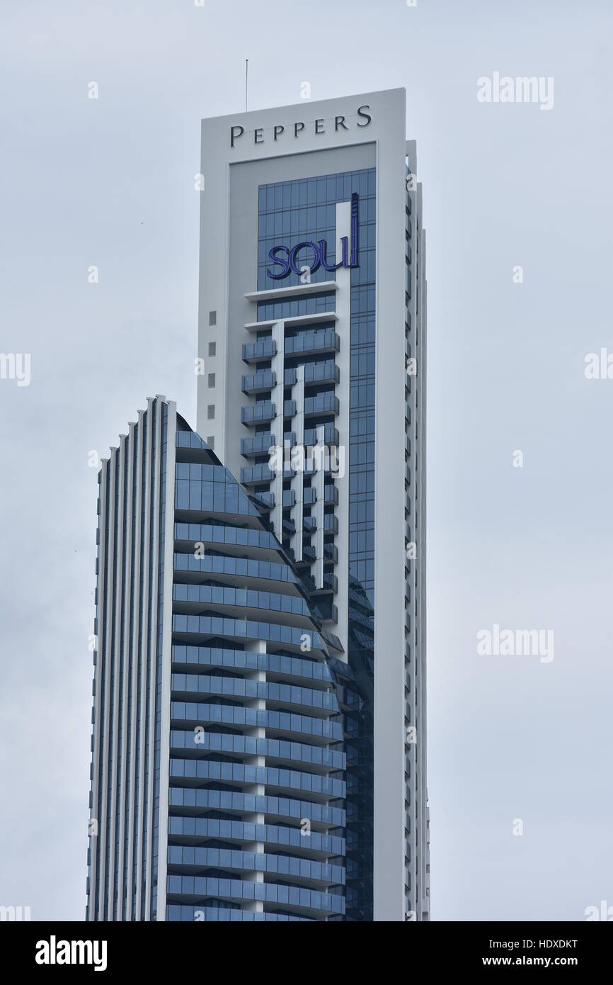 Blue gray Peppers Soul skyscraper in Gold Coast Stock Photo - Alamy